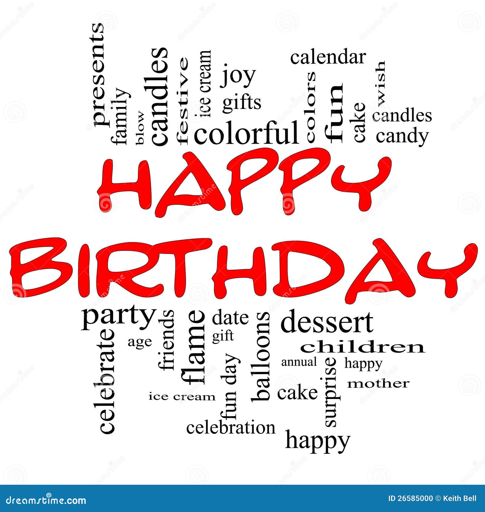 Happy Birthday Word Cloud Concept in Red & Black Stock Illustration ...