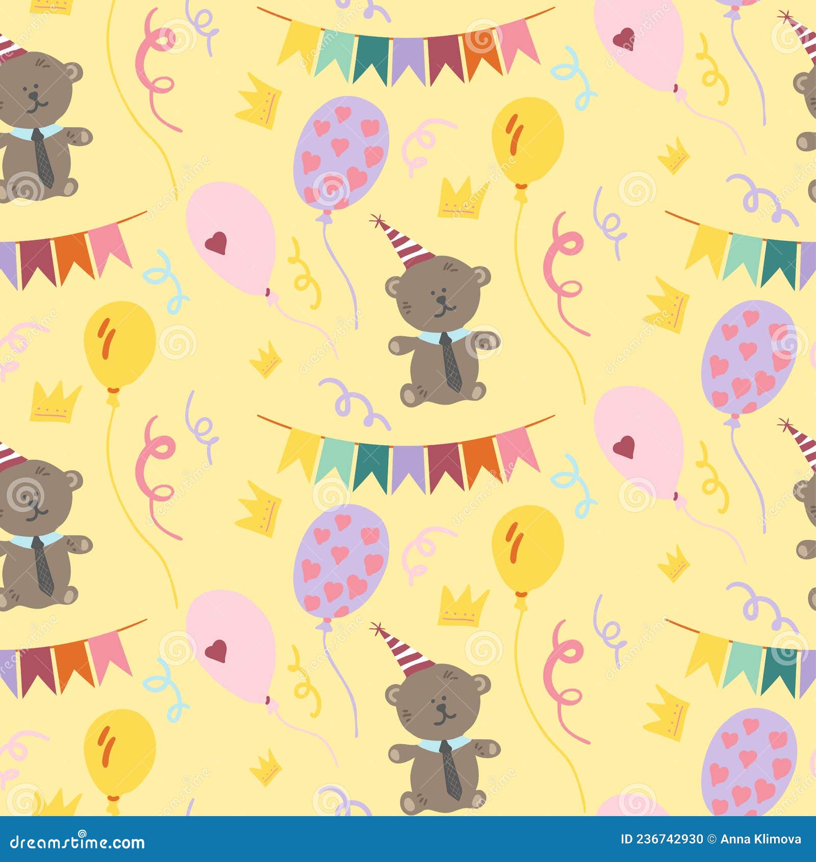 Happy Birthday Wrapping Paper Seamless Pattern. Vector Illustration ...