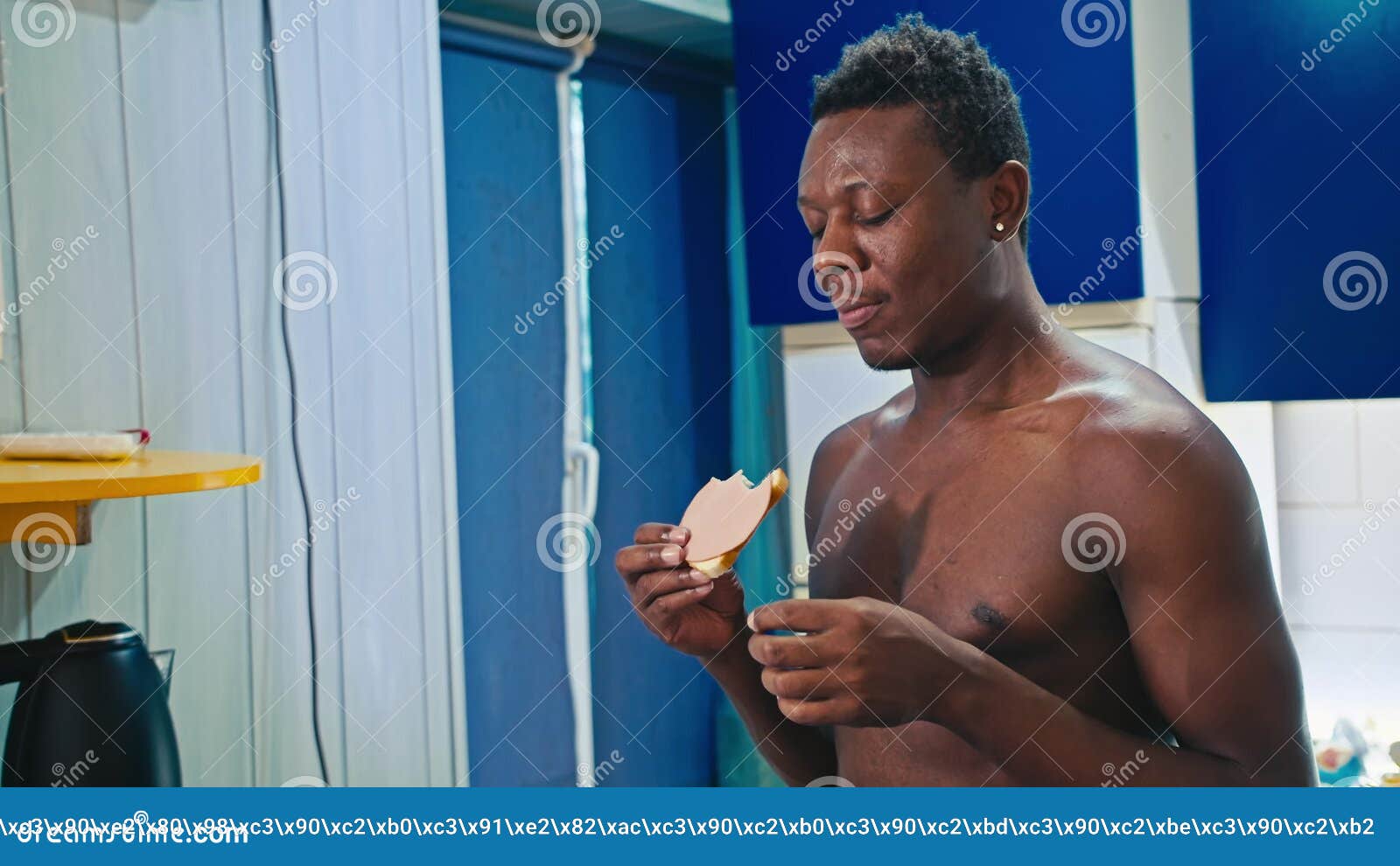 Happy Black Guy Eating Breakfast at Home Stock Video - Video of ...