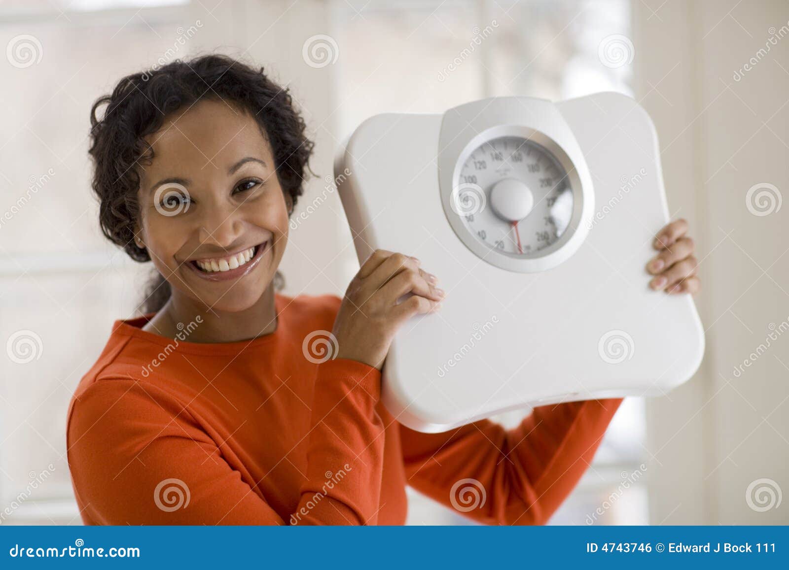 Happy Black Woman Holding Scale Stock Photo - Image of fitness ...