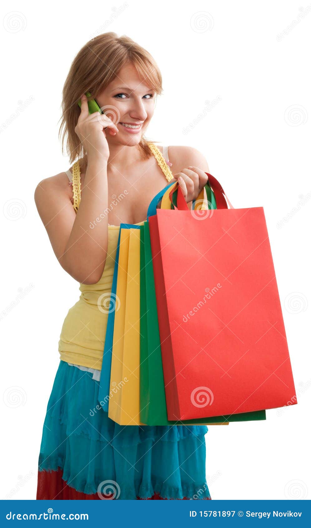 Happy Blonde Customer Chattering Stock Image - Image of carrying ...