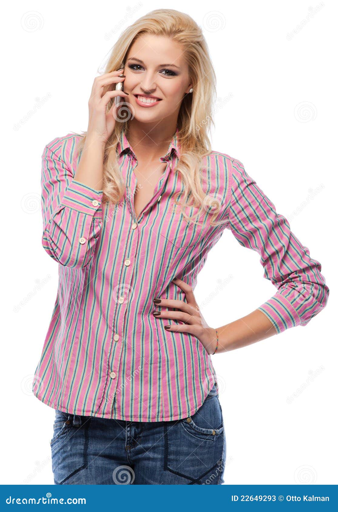 Happy Blonde Woman Making a Call Stock Image - Image of caucasian, hair ...