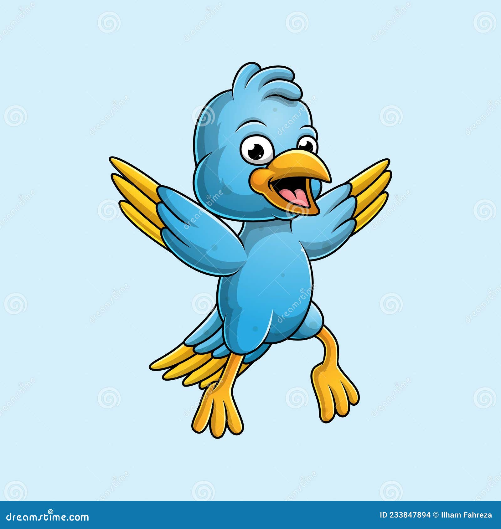 Happy Blue Bird Cartoon Flying Stock Vector - Illustration of cute ...