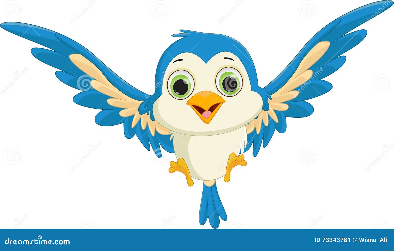 Happy Blue Bird Cartoon Flying Stock Vector - Illustration of branch ...