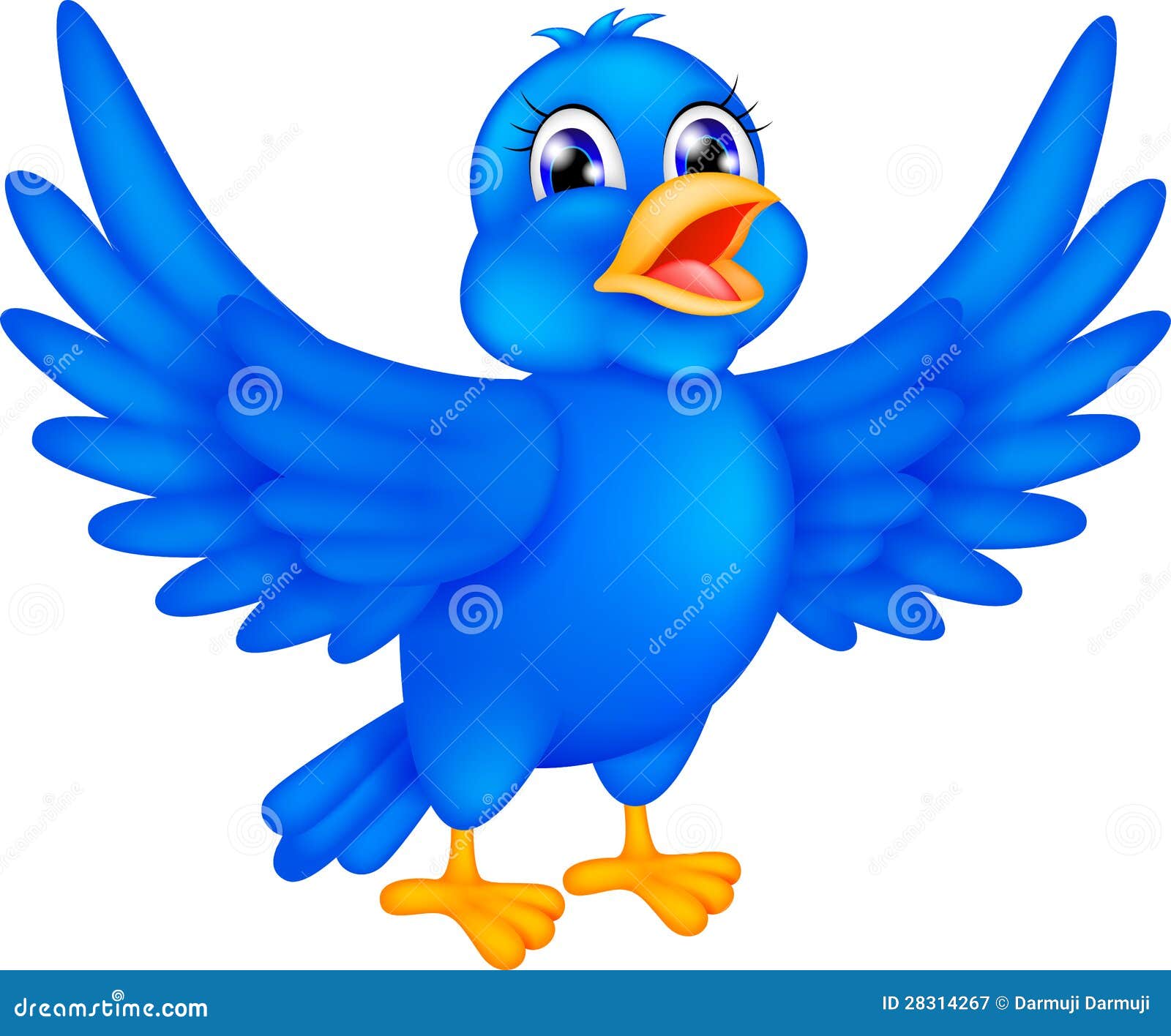Happy Blue Bird Waving Wings Stock Vector - Illustration of smiling ...