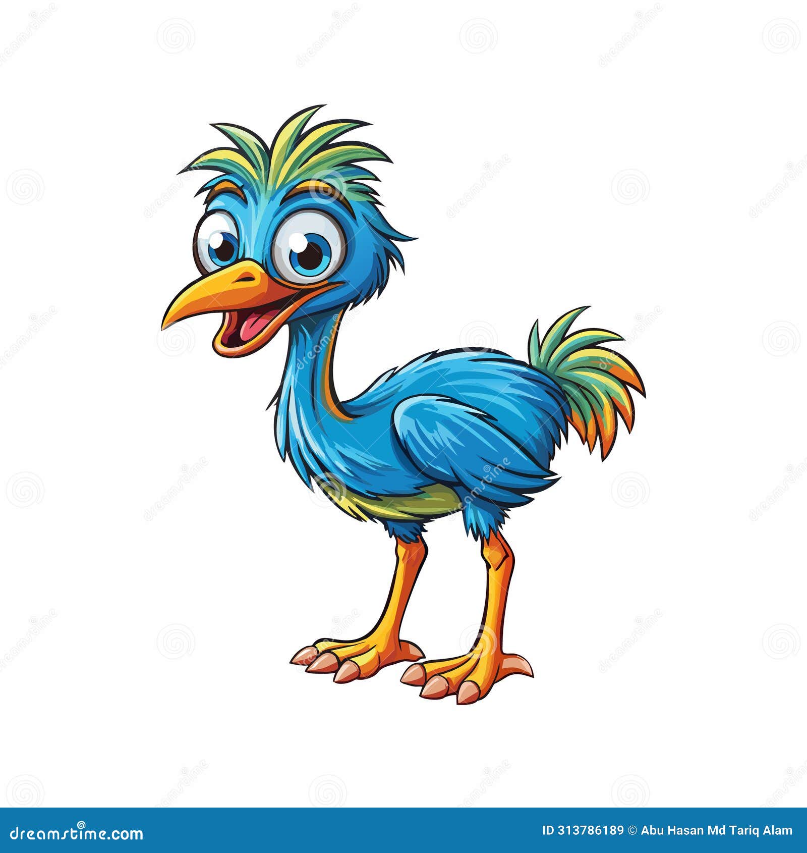 A Happy Blue Emu on White Background Stock Vector - Illustration of ...