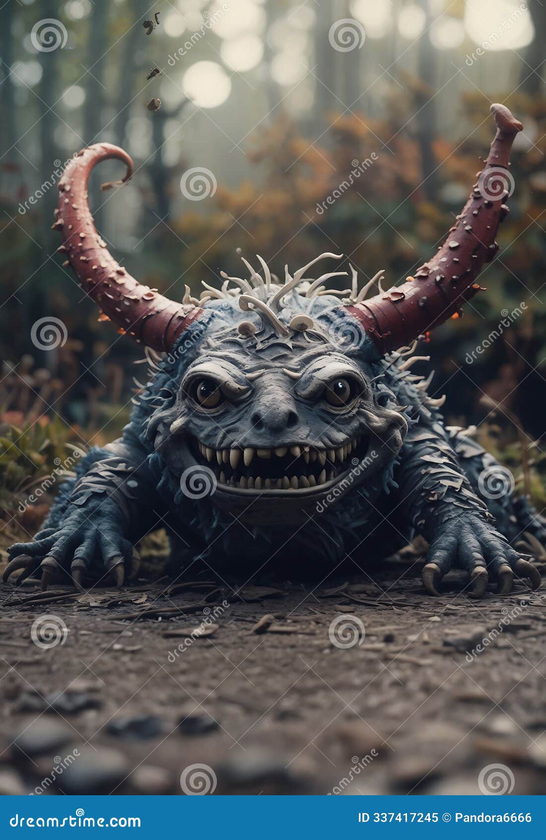 Happy Blue Horned Monster Grinning Brightly AI Generetad Stock ...