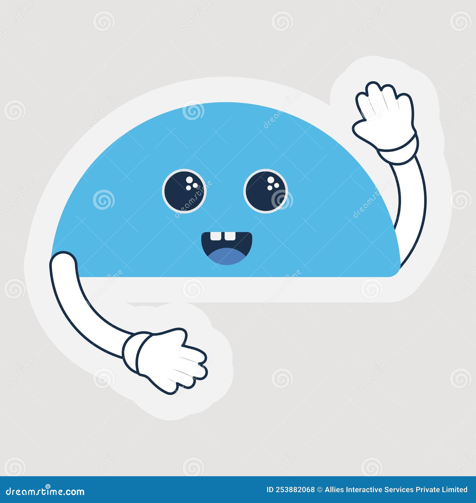 Happy Blue Semi Circle Cartoon with Hand Up and Down Sticker Stock ...