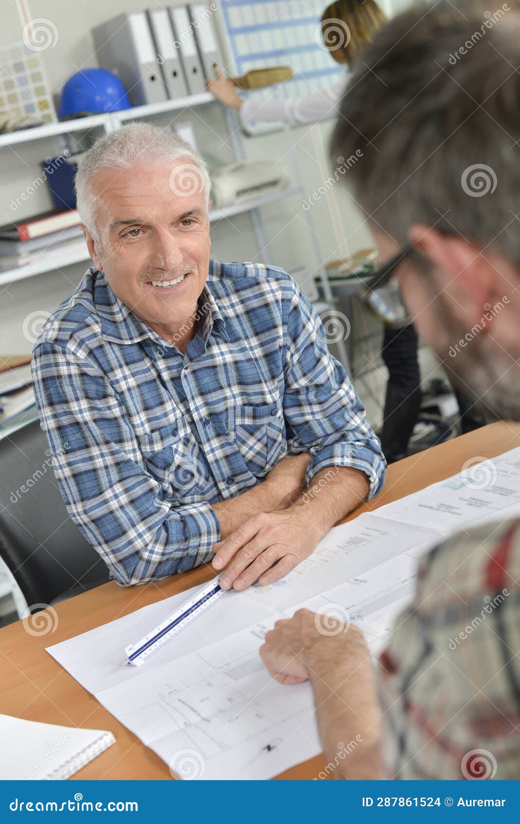 Happy Boss Examining Sketches Stock Photo - Image of sketches, office ...