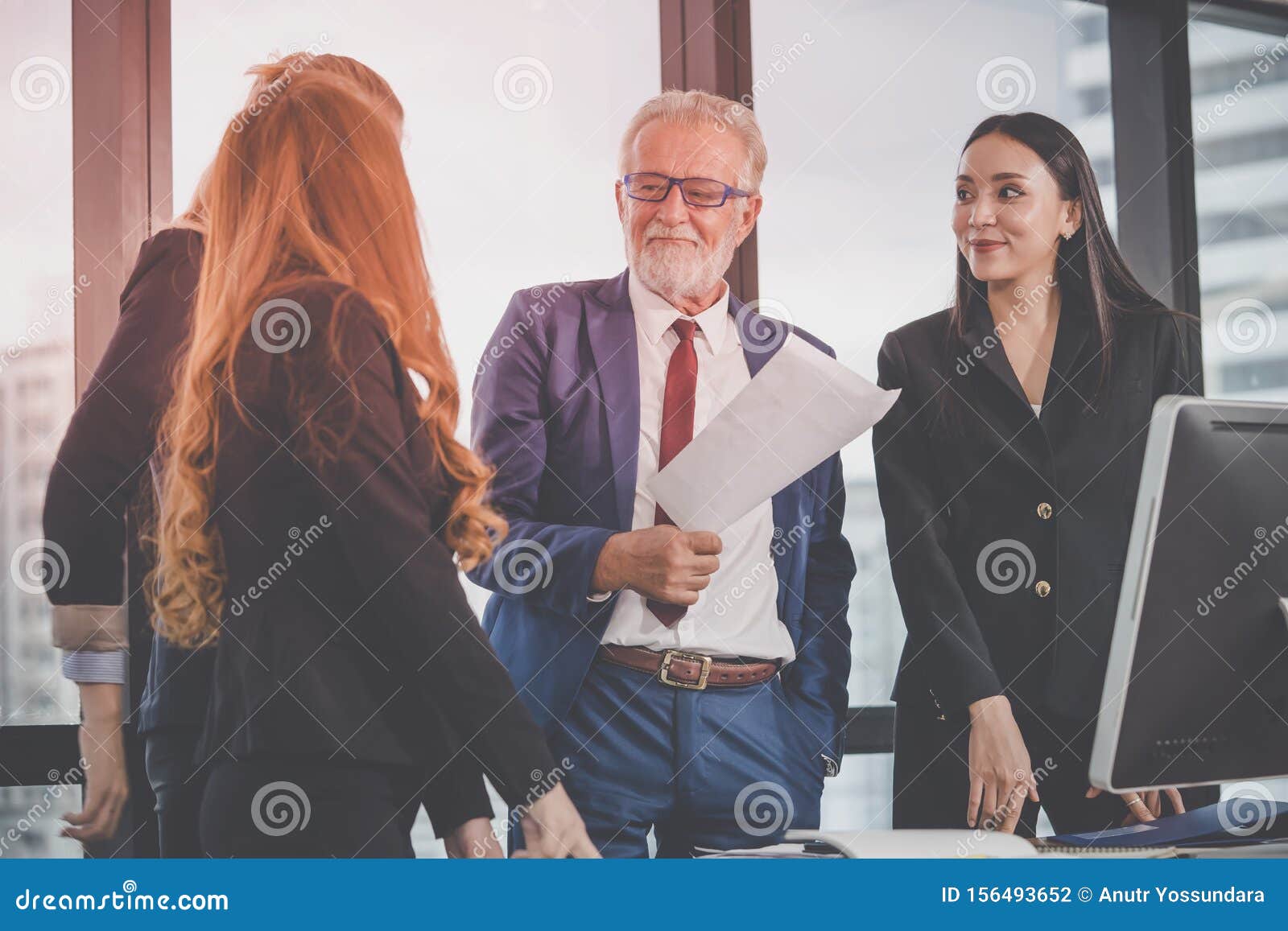 Happy Boss is Helping Officer in Multiculture Office Stock Photo ...