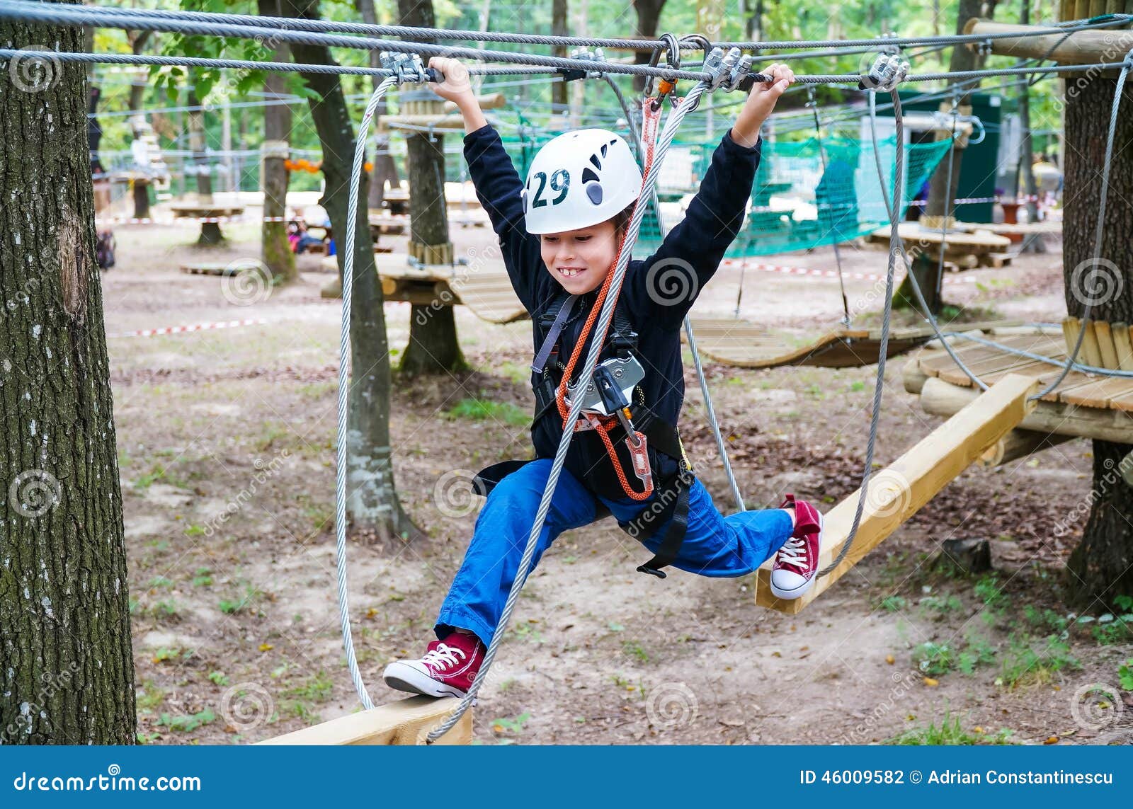 Happy Boy in Adventure Park Stock Photo - Image of equipment, risk ...
