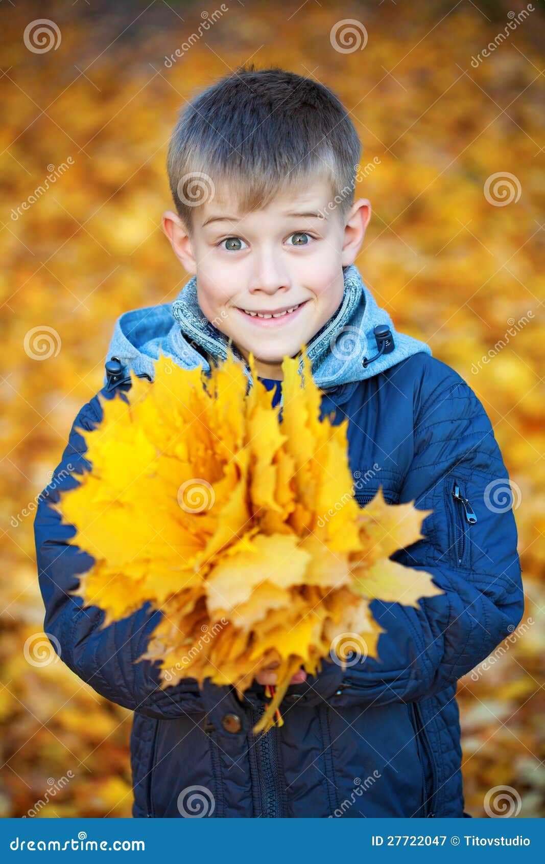 Happy Boy on a Background of Yellow Autumn Leafs Stock Image - Image of ...