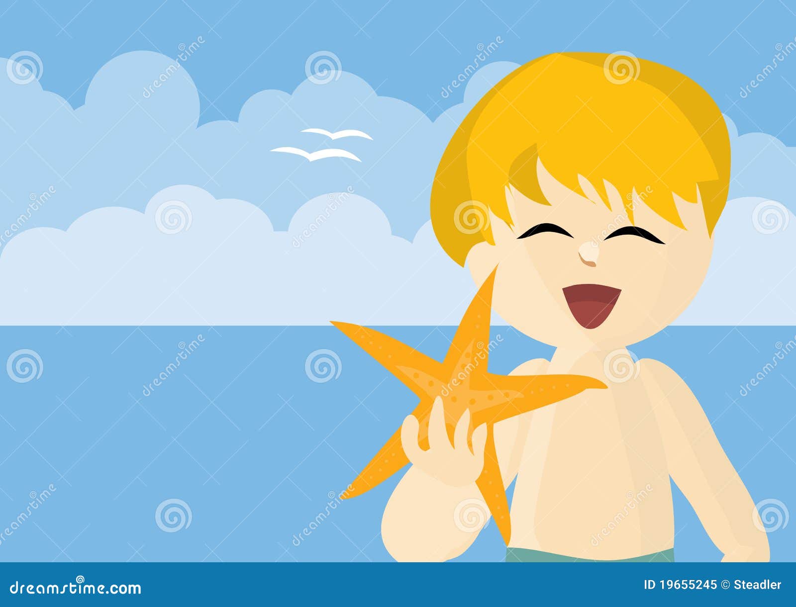 Happy Boy on a Beach Showing a Starfish Stock Illustration ...