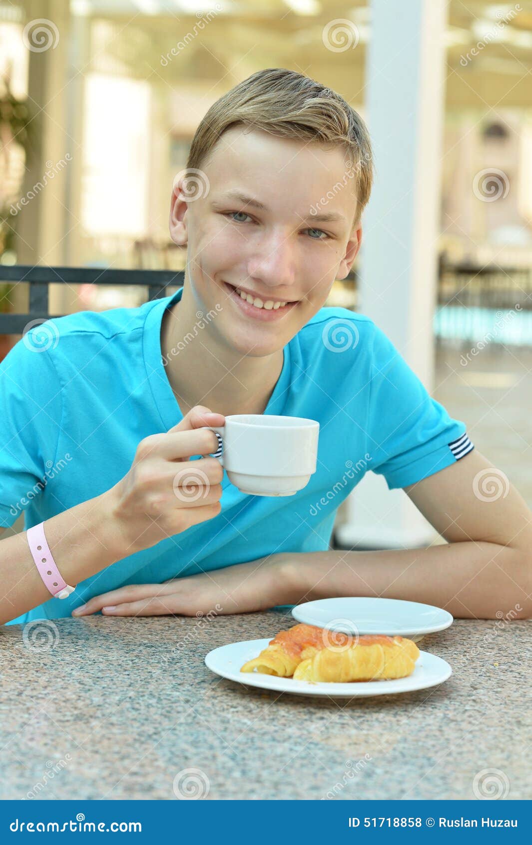 Happy boy at breakfast stock photo. Image of relax, caucasian - 51718858