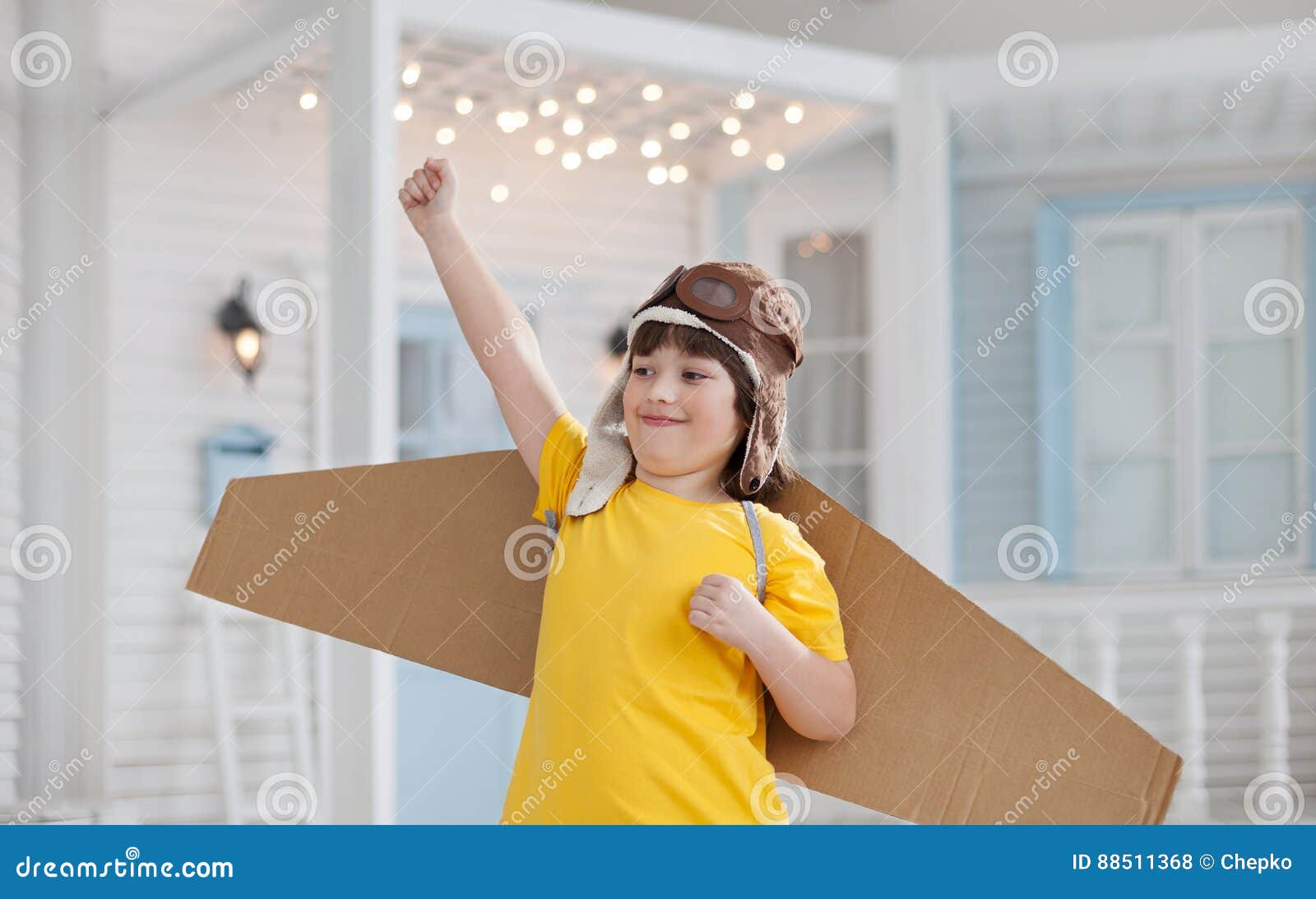 Happy Boy with Cardboard Boxes of Wings Stock Photo - Image of ...