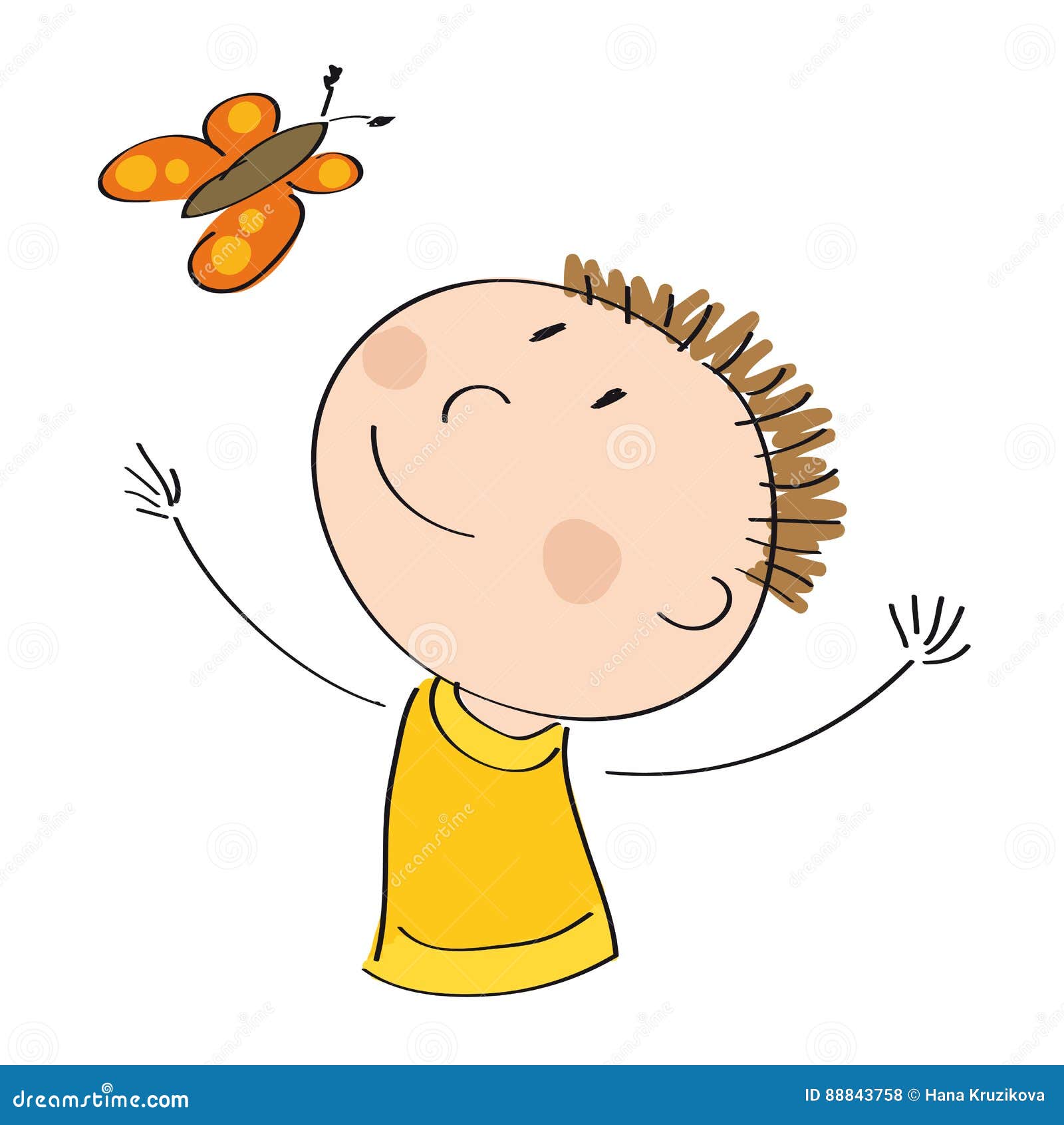 Boy Catching Butterfly In The Garden Vector Illustration ...