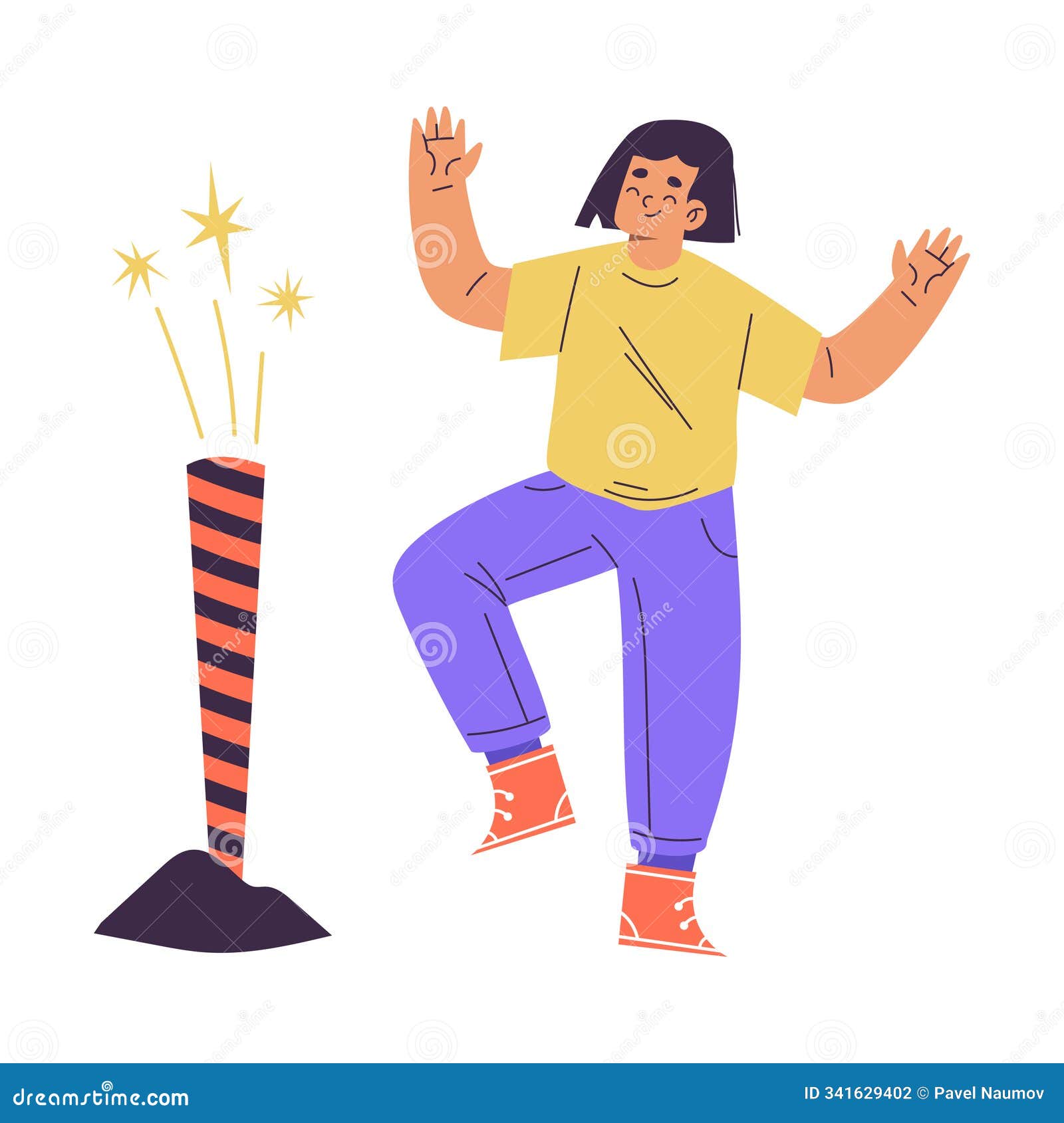 Happy Boy Character Setting Off Firework Vector Illustration Stock ...