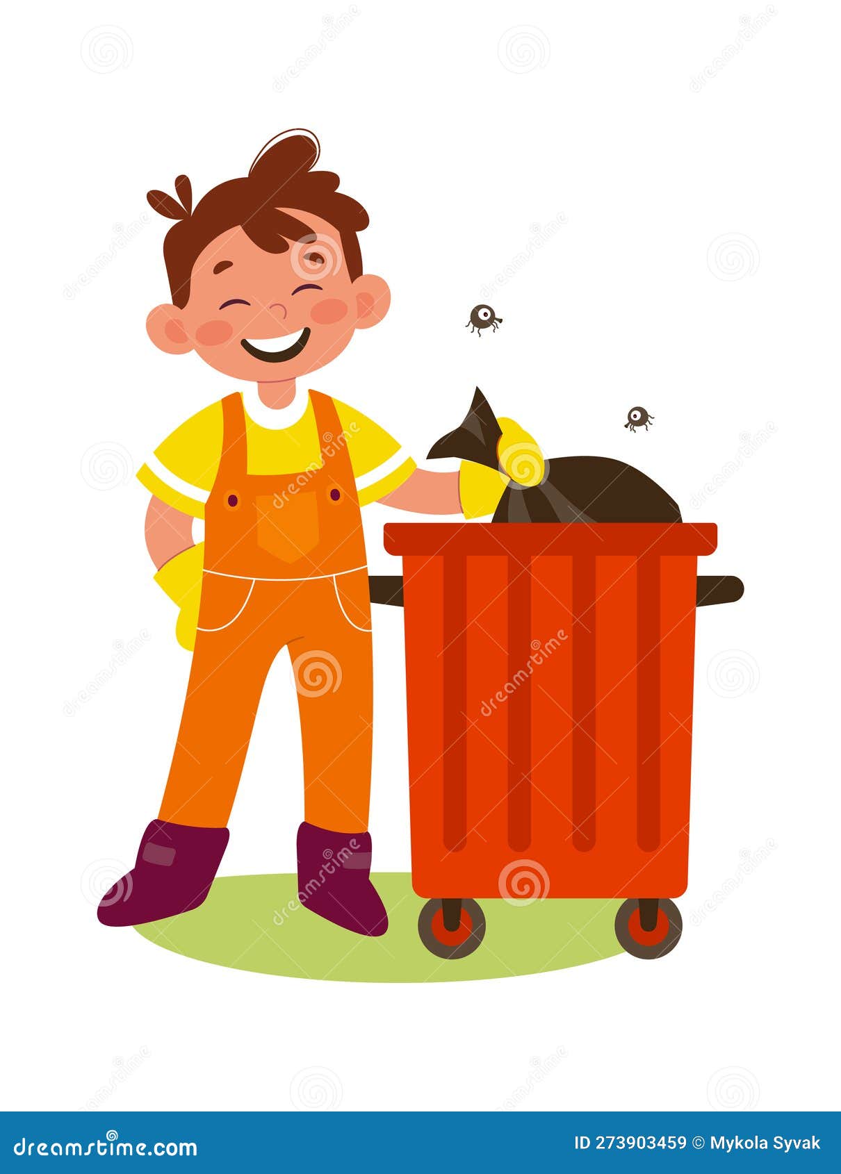 Happy boy cleaning stock vector. Illustration of recycle - 273903459