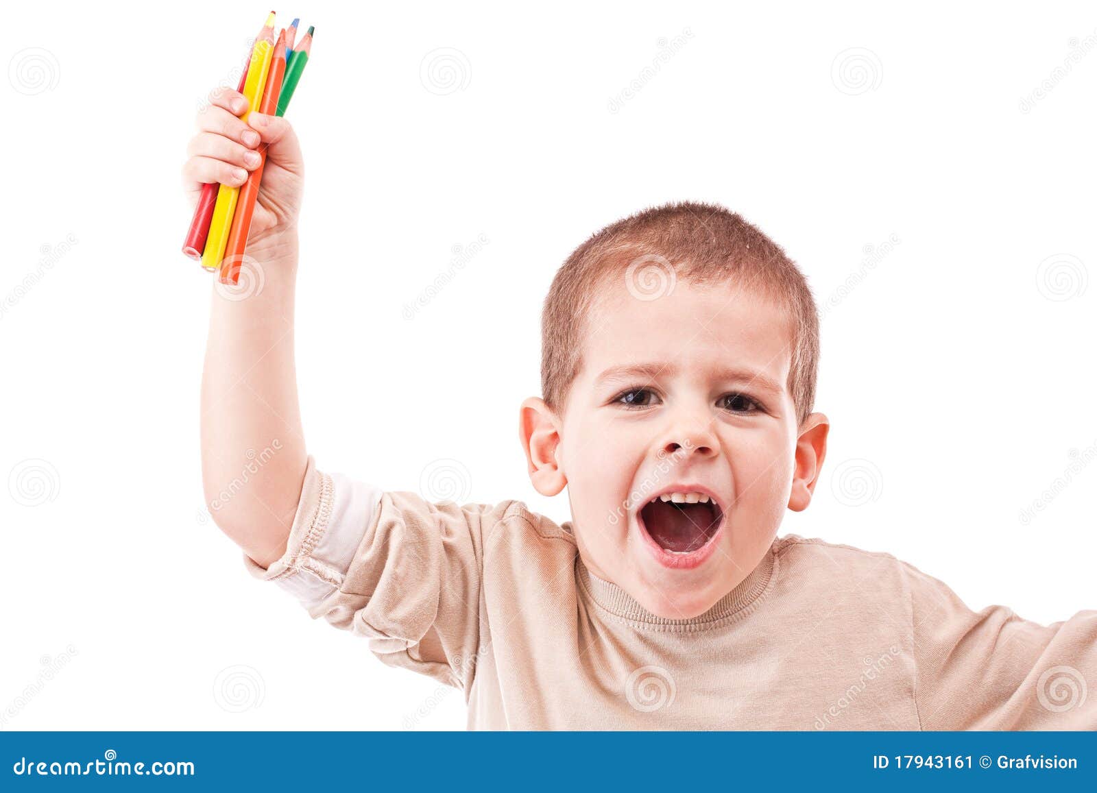 Happy Boy with Color Pencils Stock Image - Image of finger, orange ...