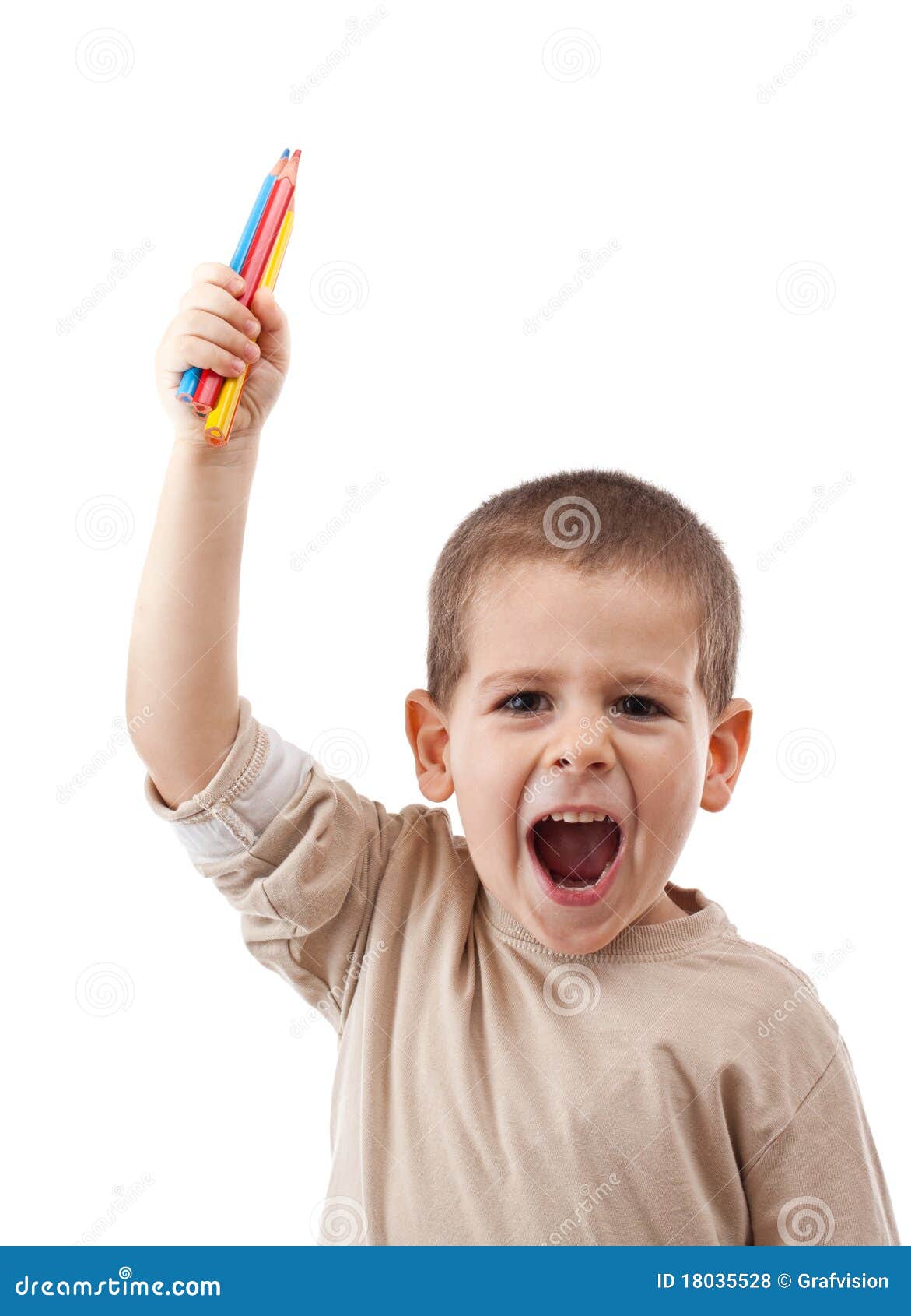 Happy Boy with Color Pencils Stock Photo - Image of orange, abstract ...