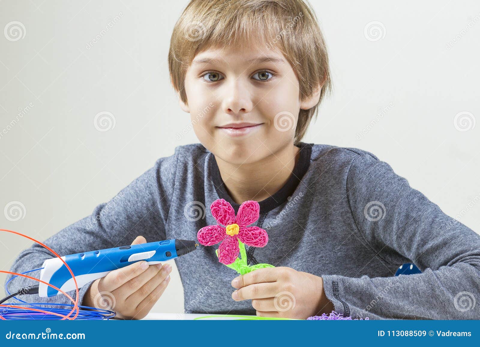 Happy Boy Creating with 3D Pen Stock Image - Image of holding, lesson ...