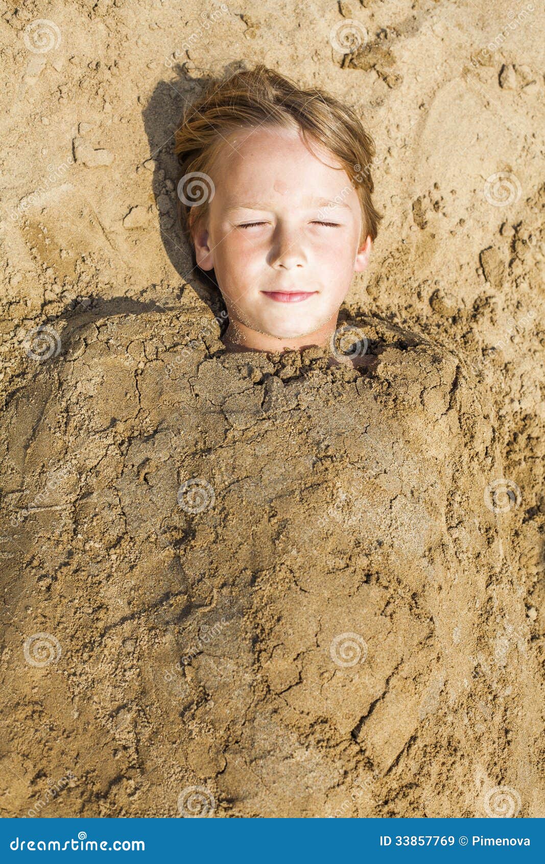 Happy Boy Dig Oneself in the Sand Stock Image - Image of enjoying ...