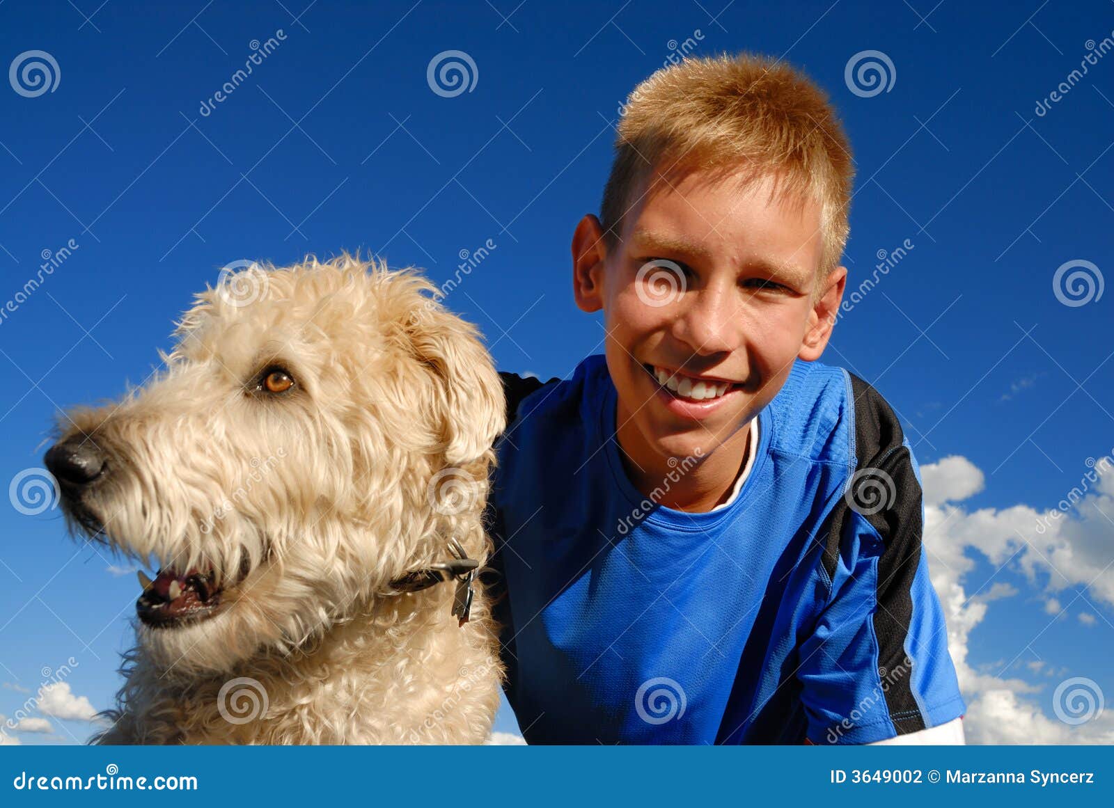 Happy boy with dog stock photo. Image of adorable, excitement - 3649002