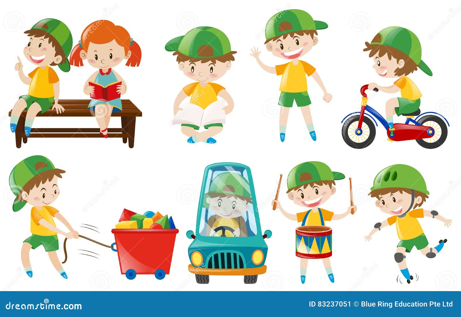 Happy Boy Doing Different Actions Stock Illustration - Illustration of ...