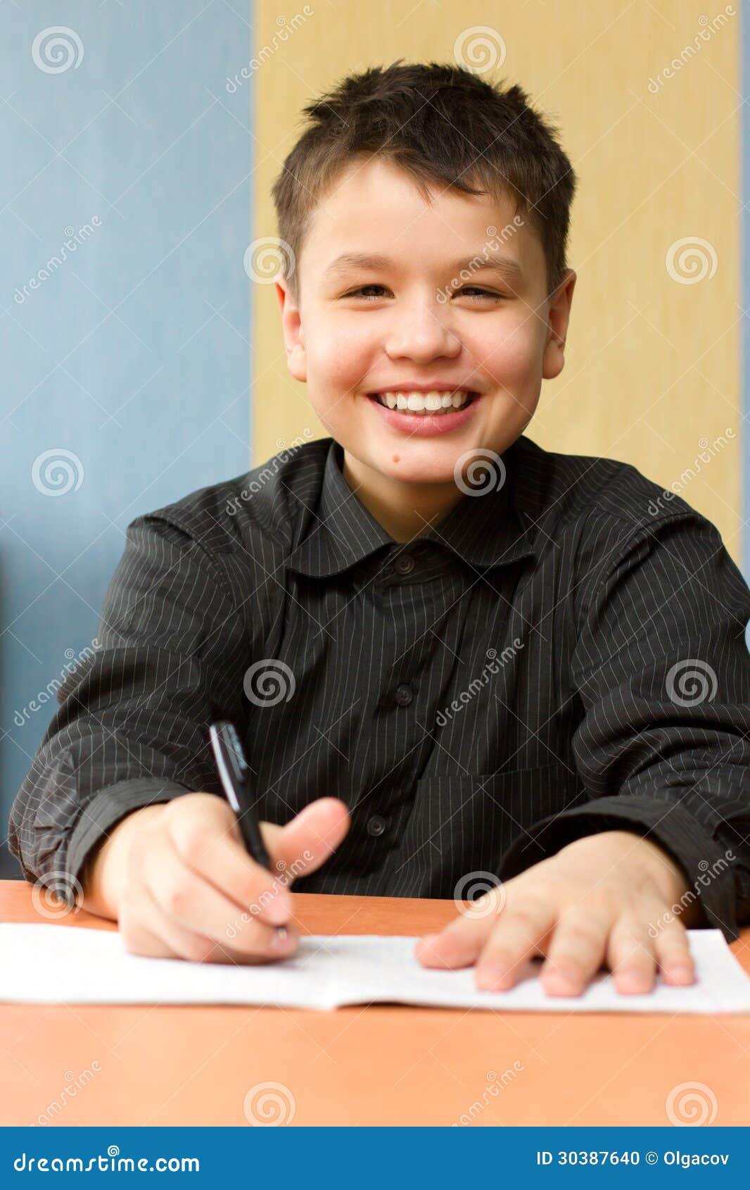 Happy boy doing lessons stock photo. Image of pupil, science - 30387640