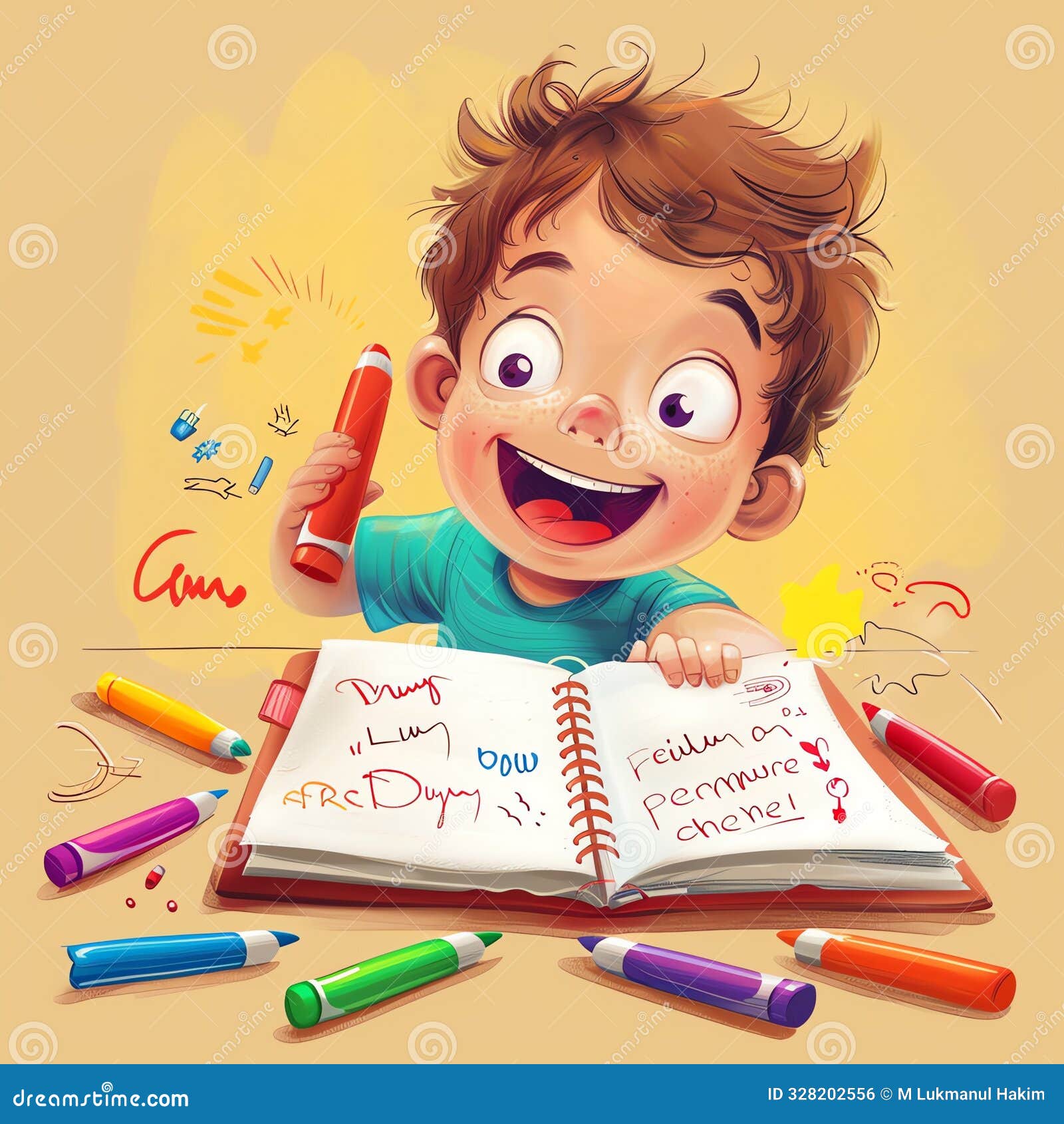 Happy Boy Drawing in Sketchbook, Unleashing Creativity and Imagination ...