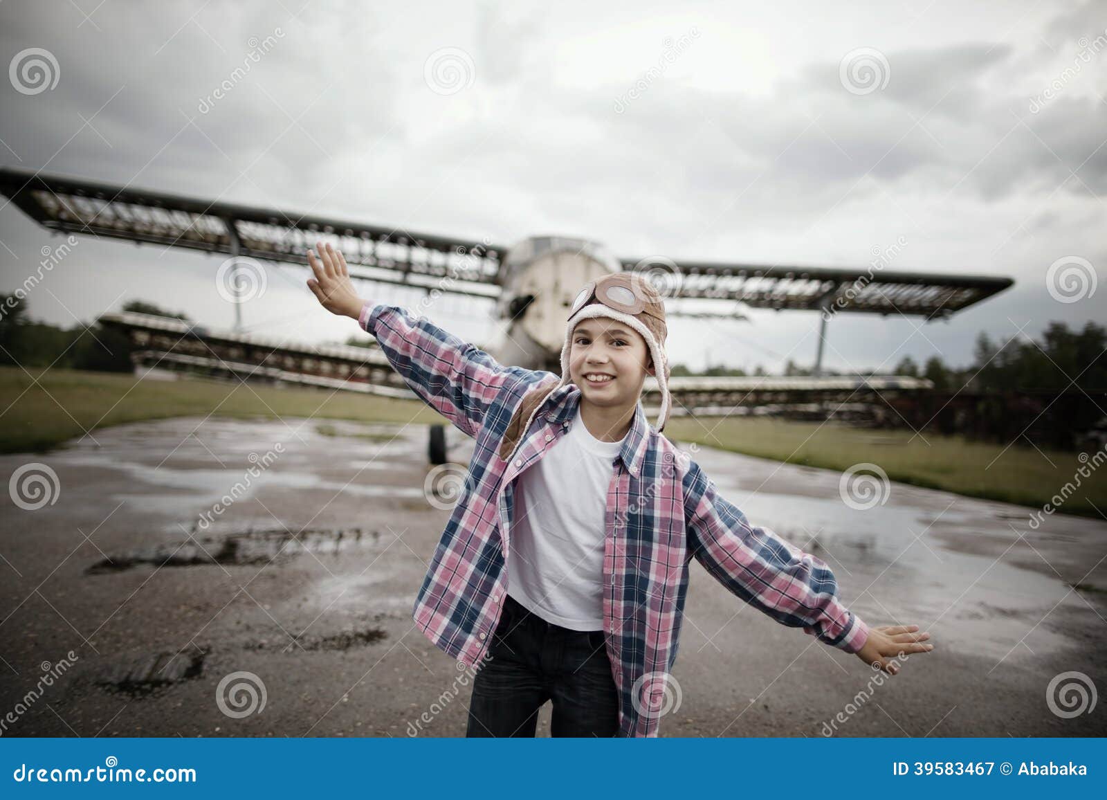 Happy Boy Dreaming of Being Pilot Stock Image - Image of person, male ...