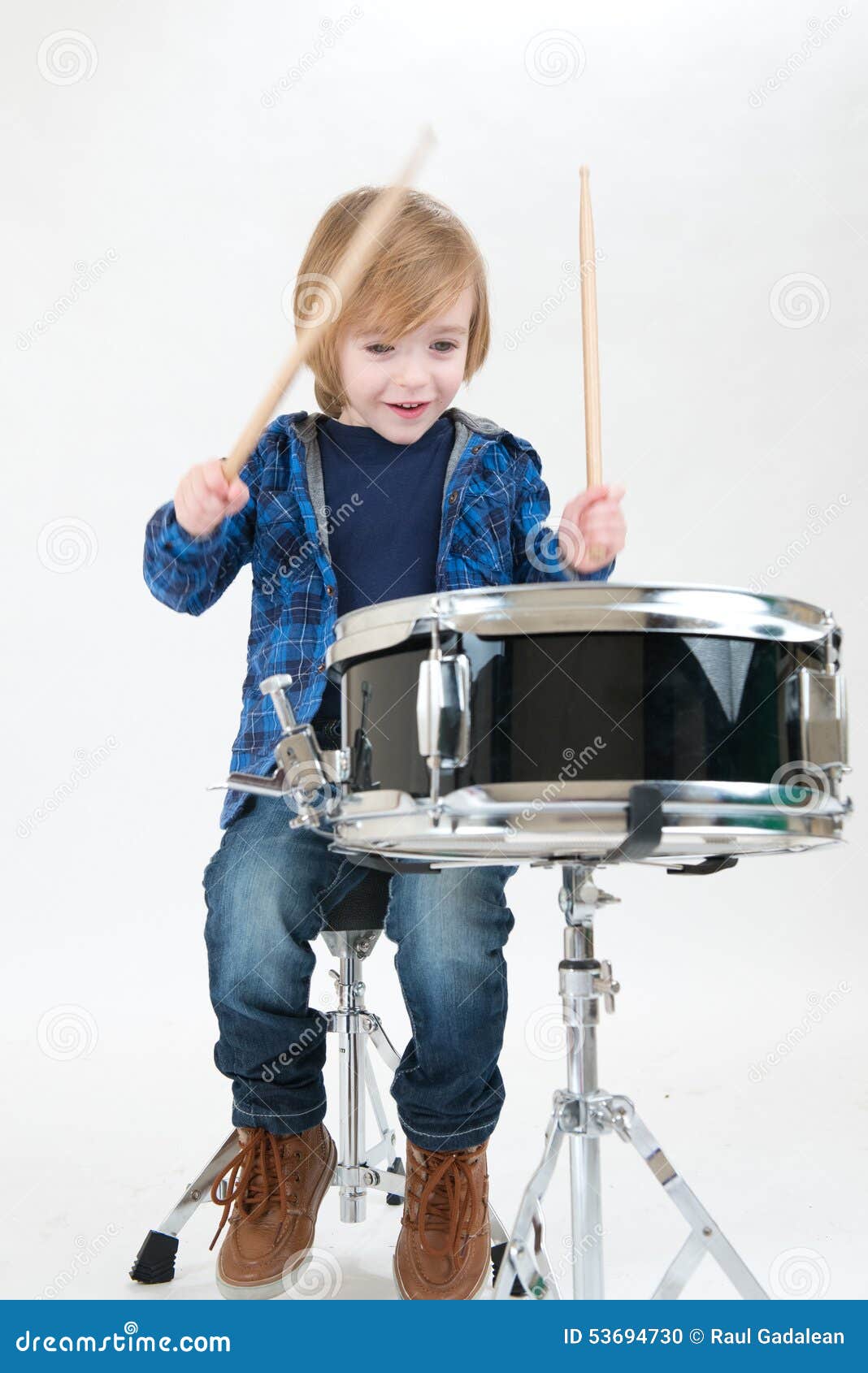 Happy boy with drum stock photo. Image of little, playing - 53694730
