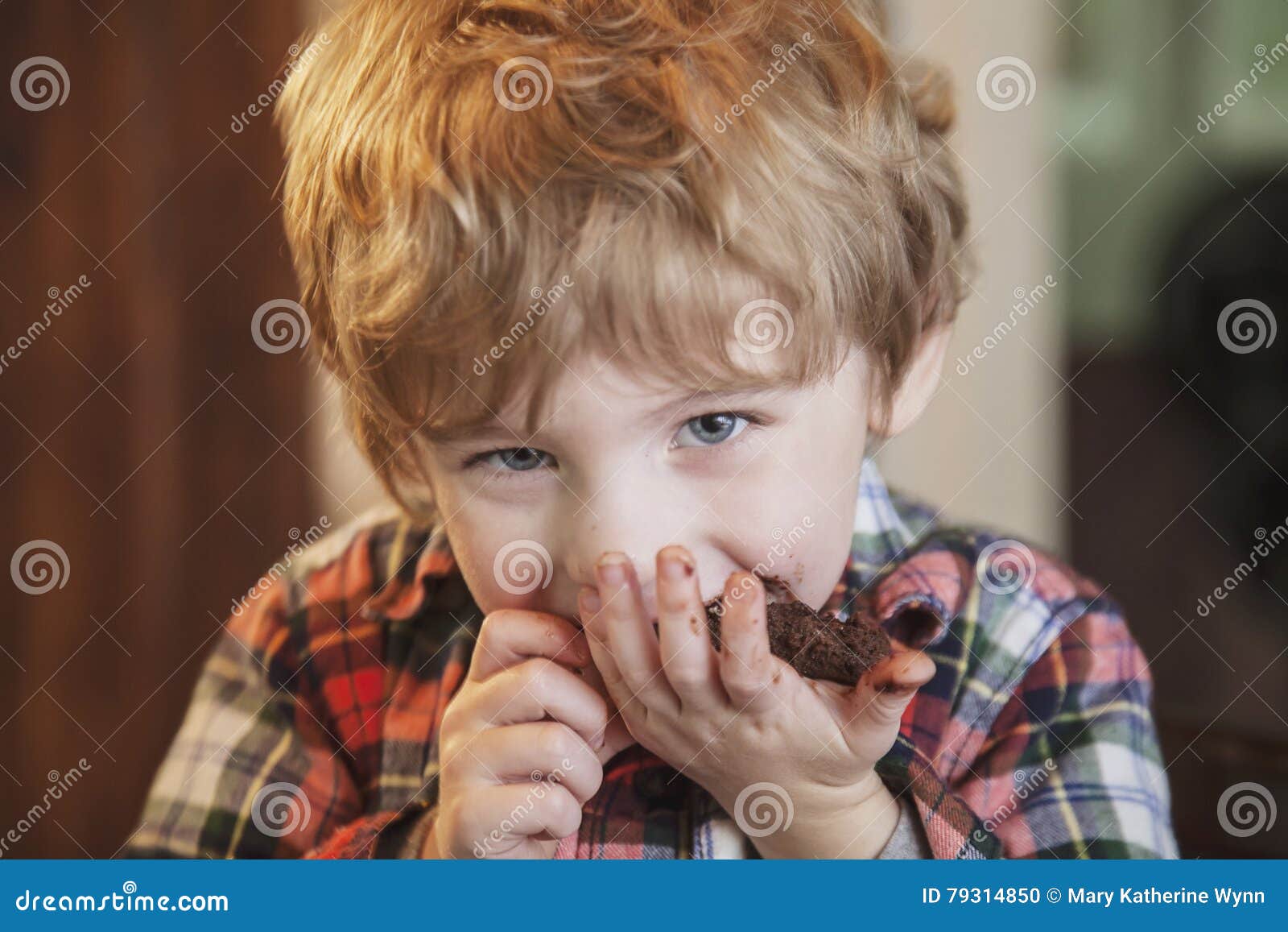 Happy Boy Eating Chocolate Cake Stock Photo - Image of eating ...