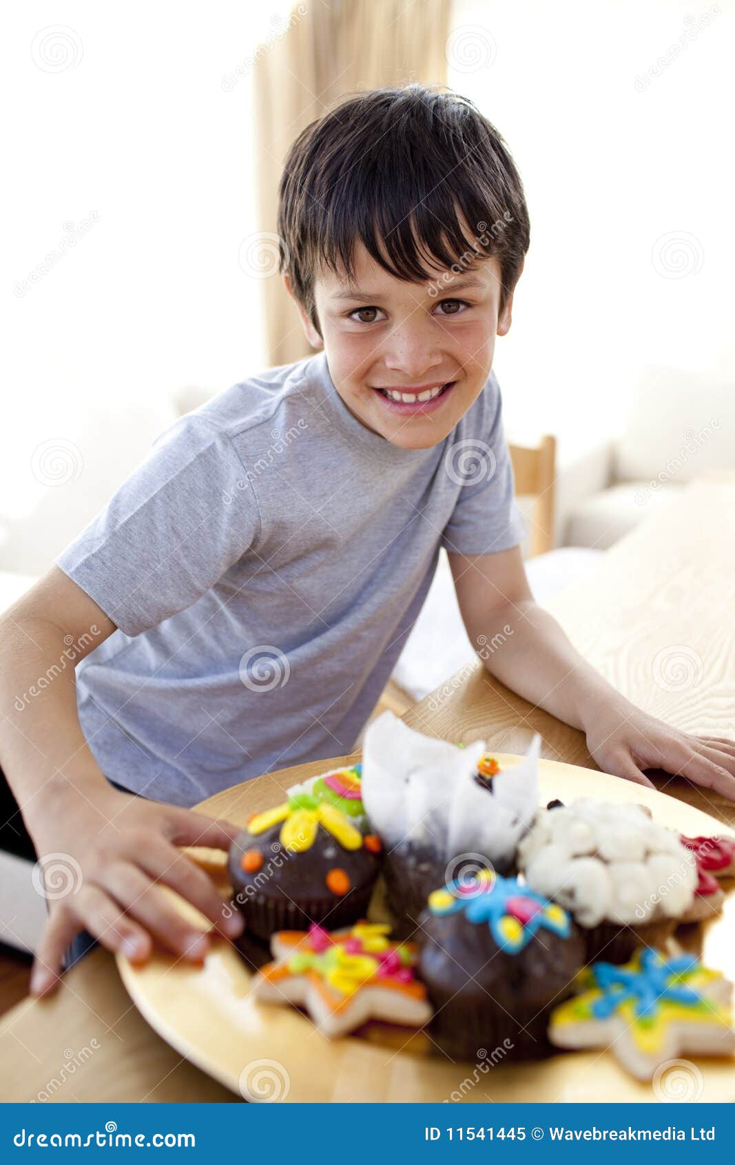 Happy Boy Eating Colorful Confectionery Stock Image - Image of home ...