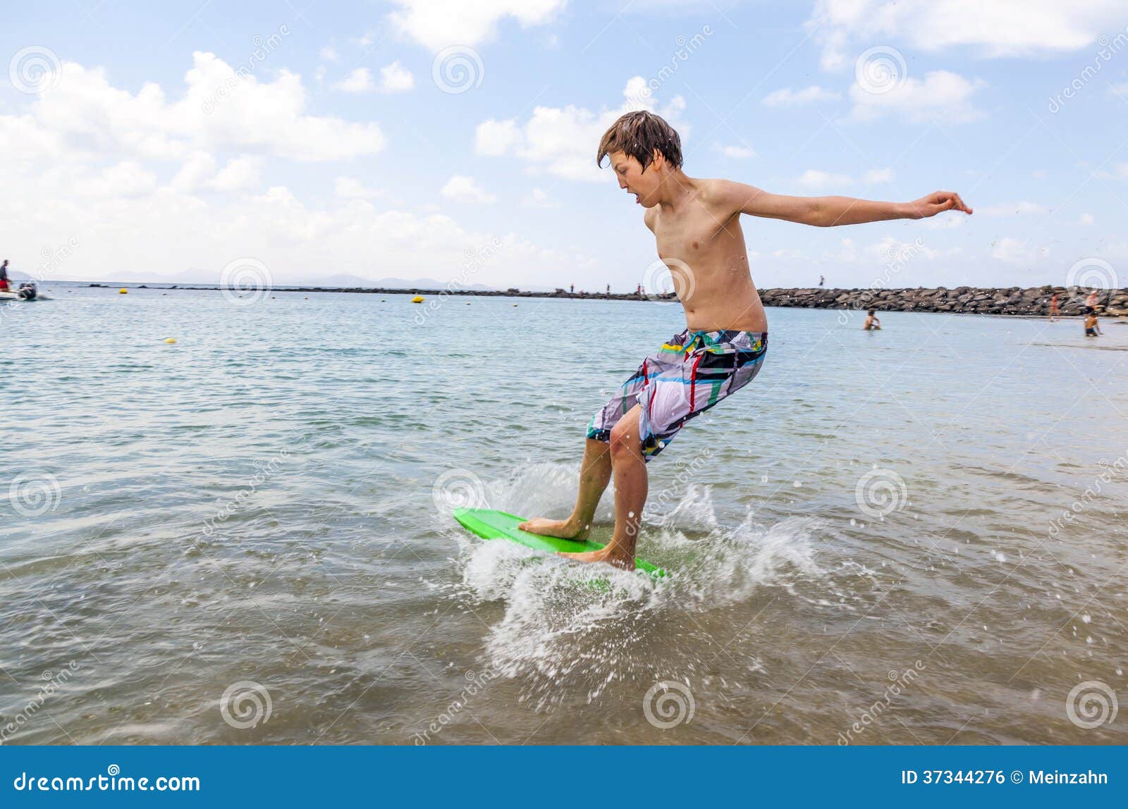 Happy Boy Enjoys Surfing in the Waves Stock Photo - Image of sport ...