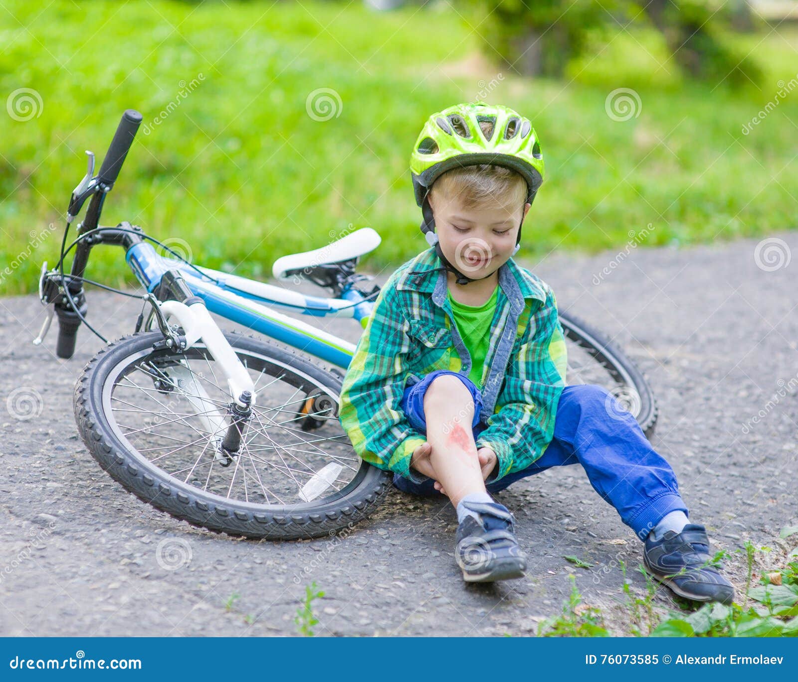 Happy Boy Fell from the Bike in a Park Stock Image - Image of learning ...