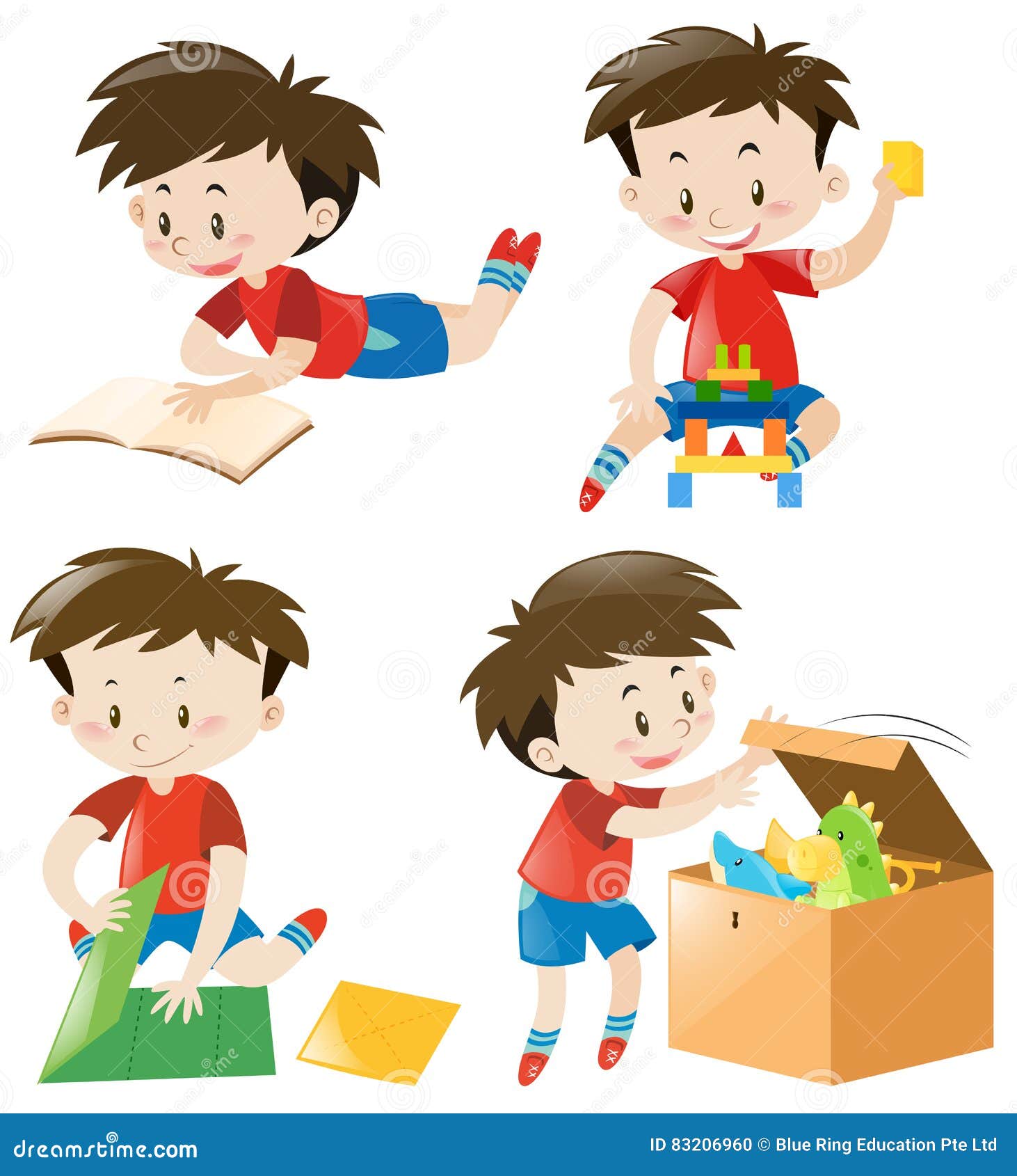Happy boy in four actions stock vector. Illustration of clip - 83206960