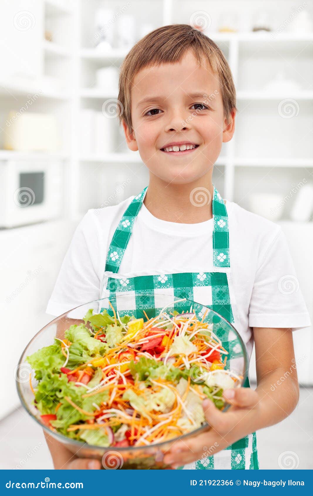 Happy Boy with Fresh Salad - Healthy Nutrition Stock Photo - Image of ...