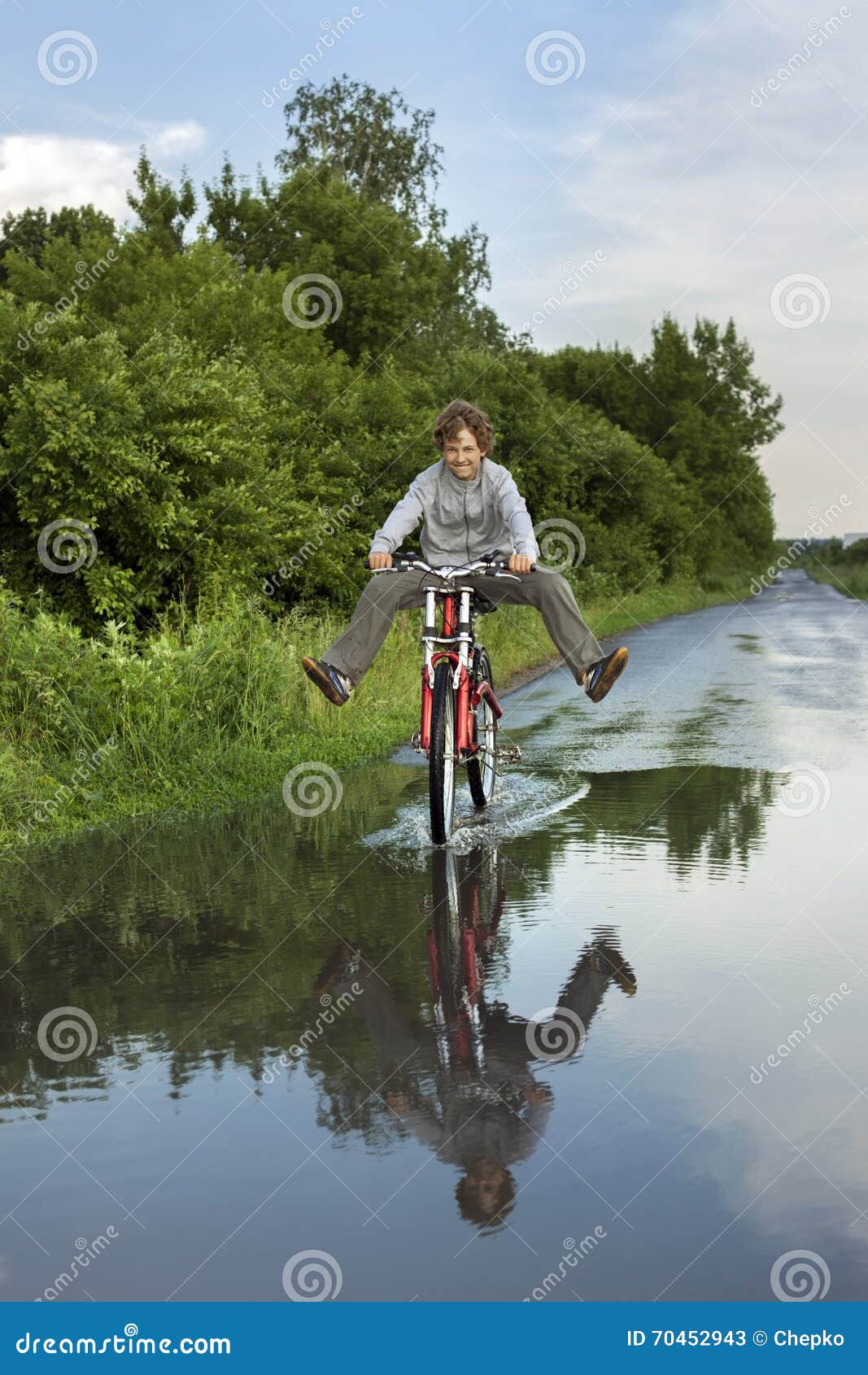 Happy Boy Going through a Puddle Stock Image - Image of adults ...