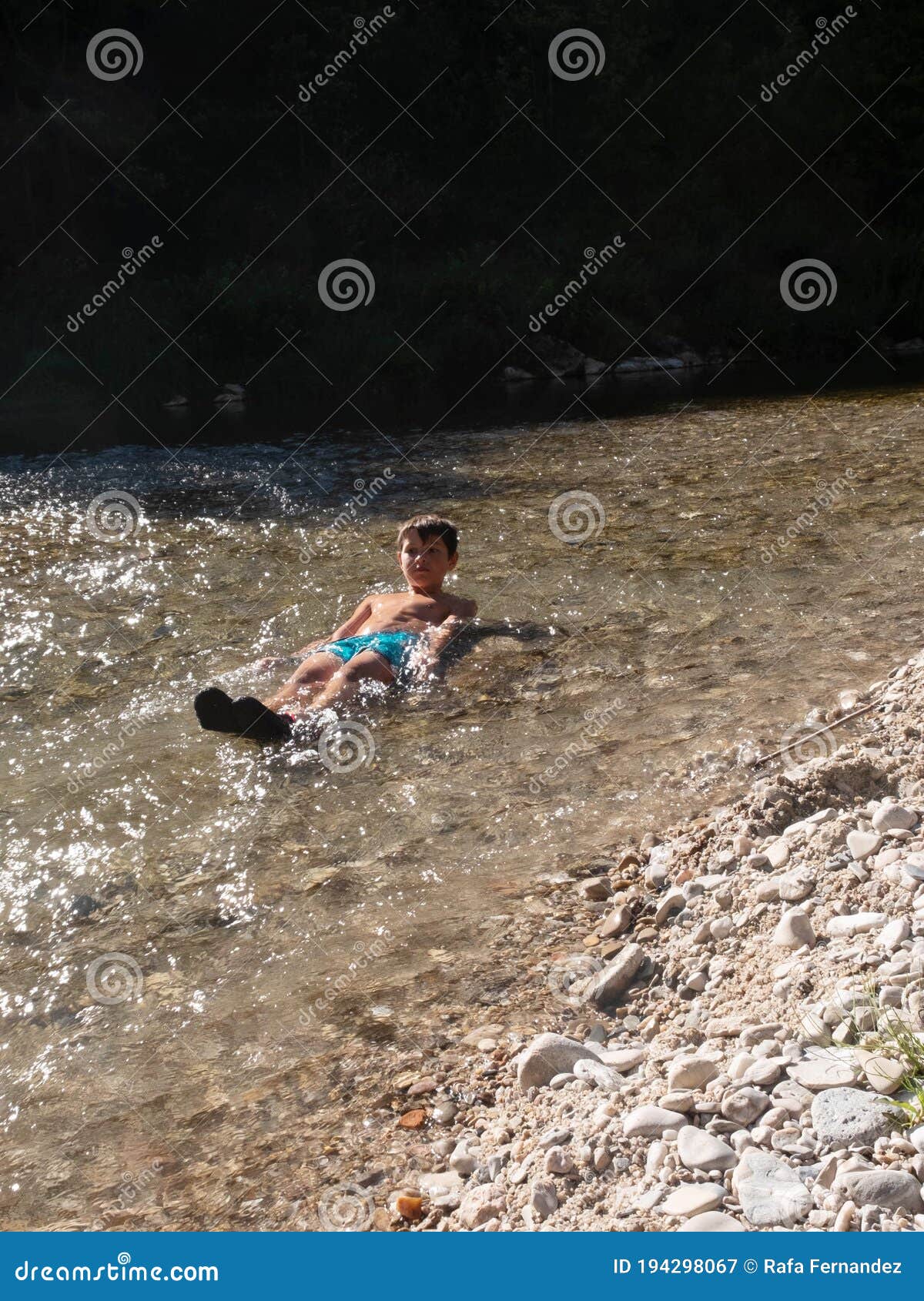 Happy Boy Having Fun Swimming in the River Water Stock Image - Image of ...