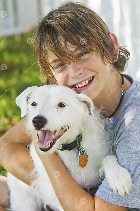 Happy Boy and his dog stock image. Image of family, child - 9673859