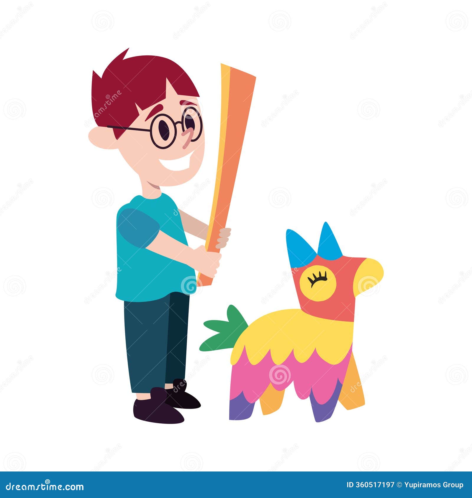 Happy Man Hitting Pinata With Baseball Bat While Trying To Get Candy At ...