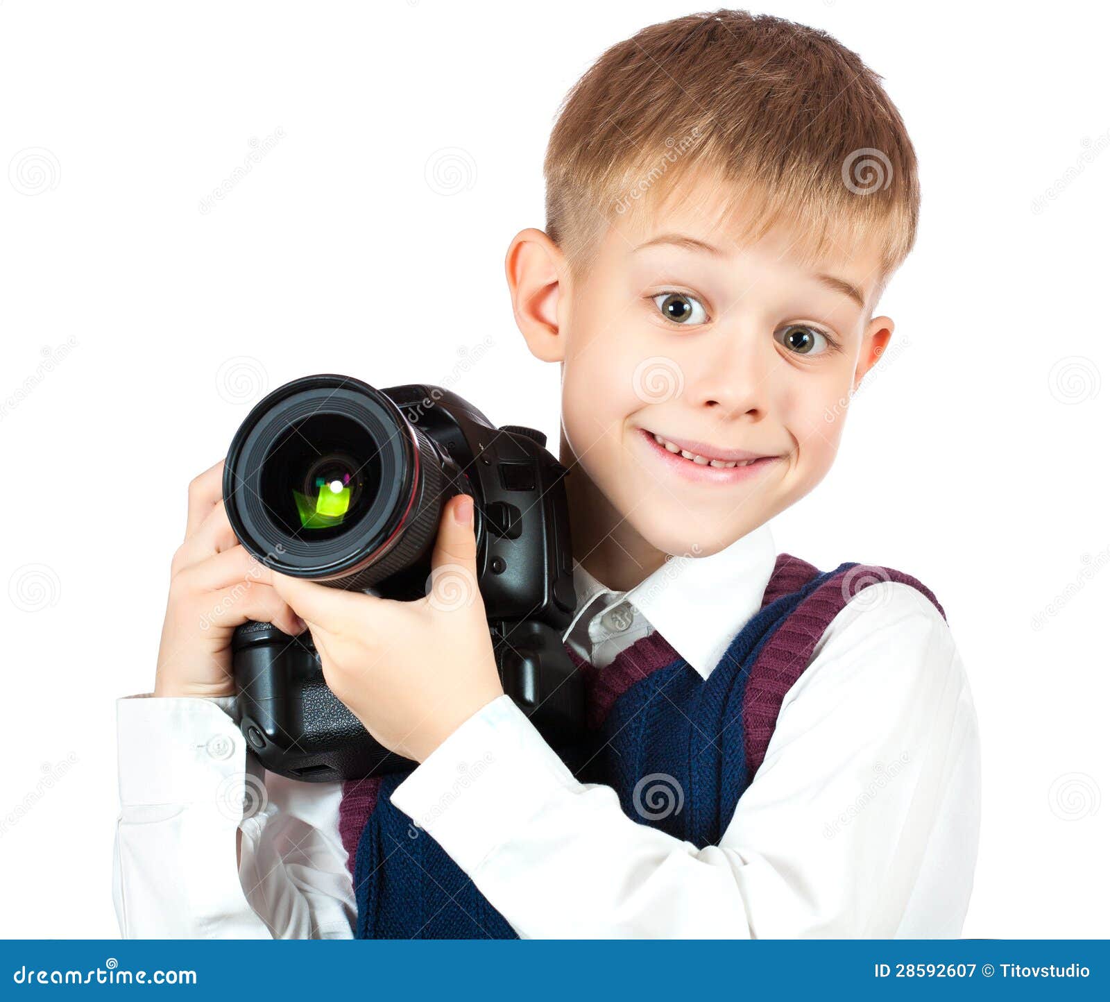 Happy Boy is Holding Camera and Taking a Photo Stock Image - Image of ...