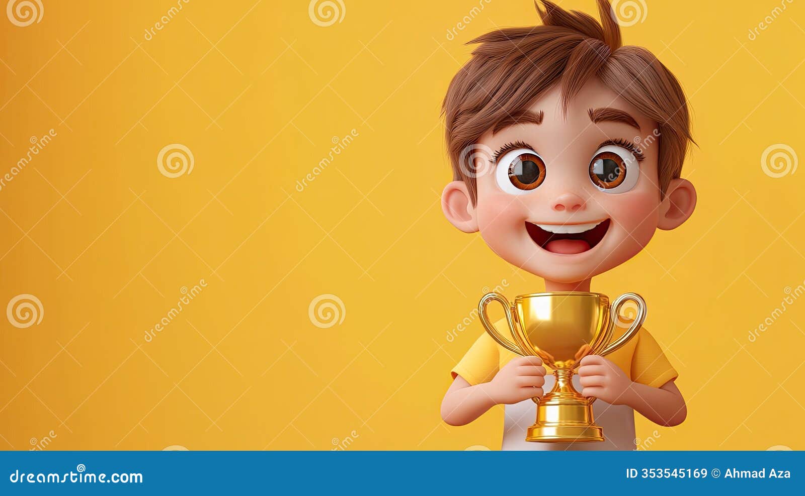 Happy Boy Holding a Golden Trophy Stock Illustration - Illustration of ...