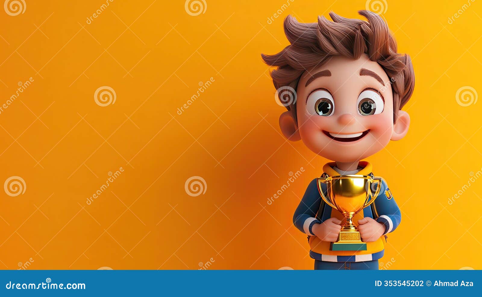 Happy Boy Holding a Golden Trophy. Stock Illustration - Illustration of ...