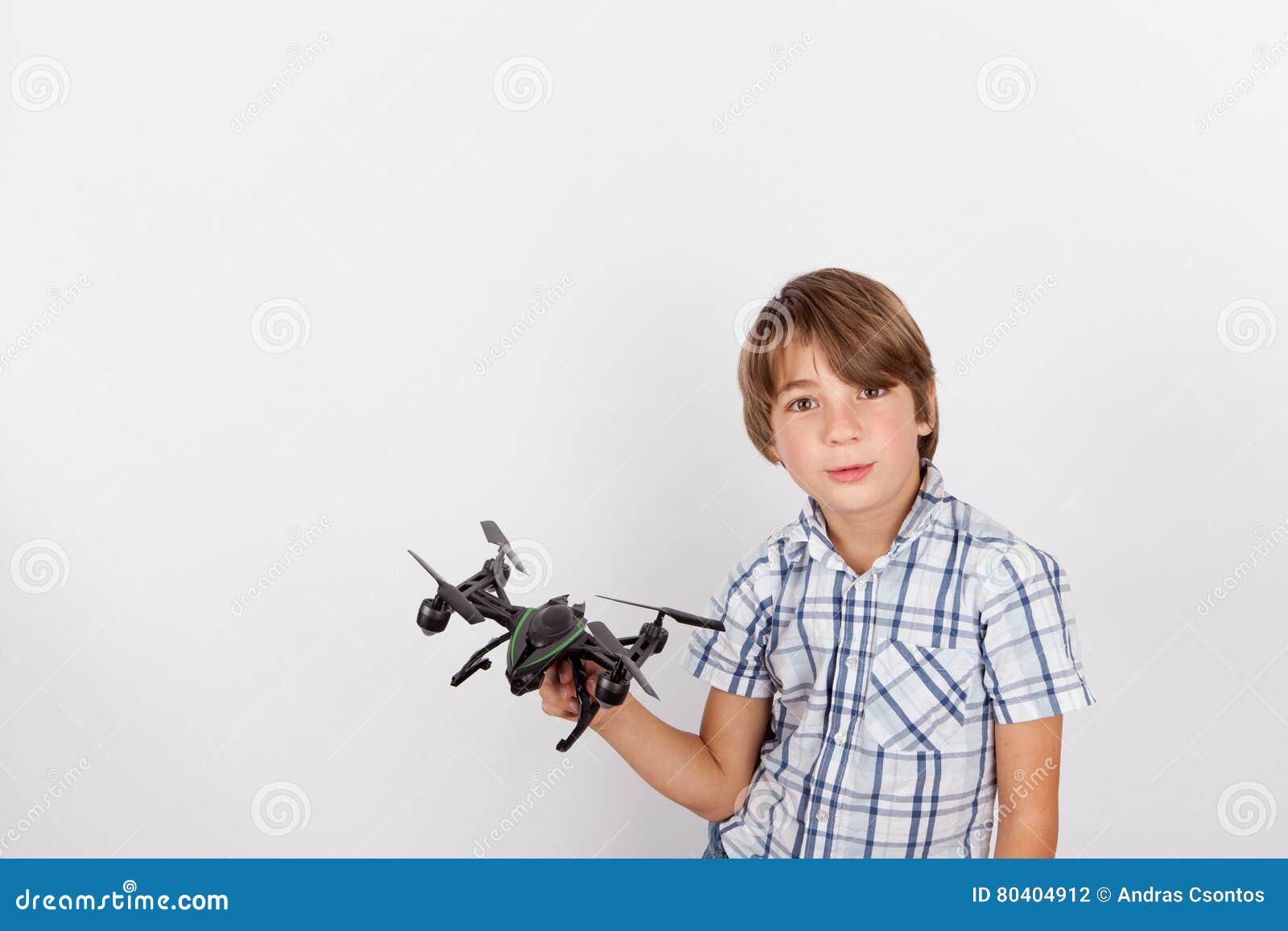 Happy Boy Holding His Drone Stock Photo - Image of rotor, propeller ...