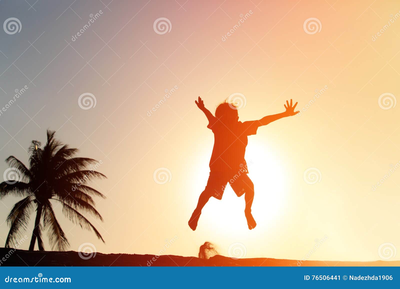 Happy Boy Jumping at Sunset Beach Stock Image - Image of youth, young ...