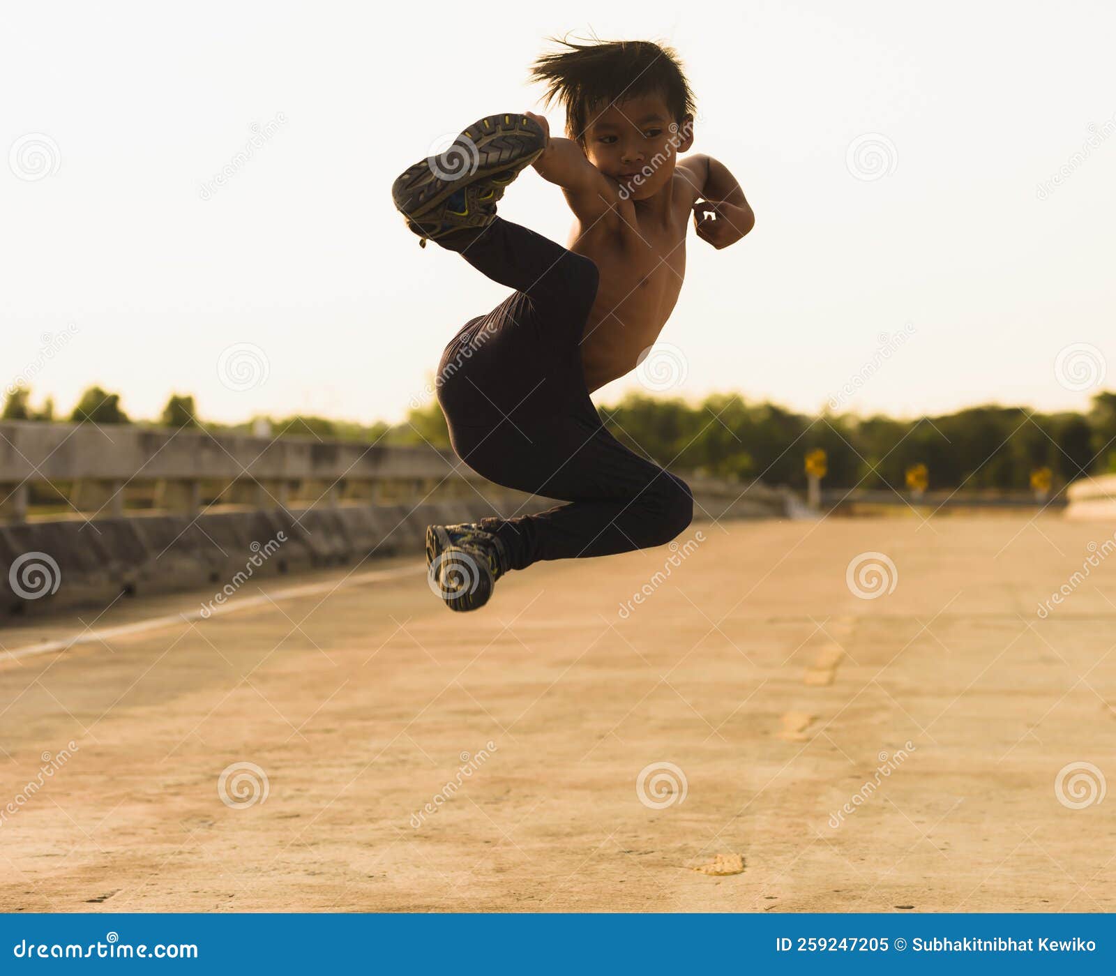 A Strong Little Boy Ran Along the Bridge Stock Image - Image of leisure ...