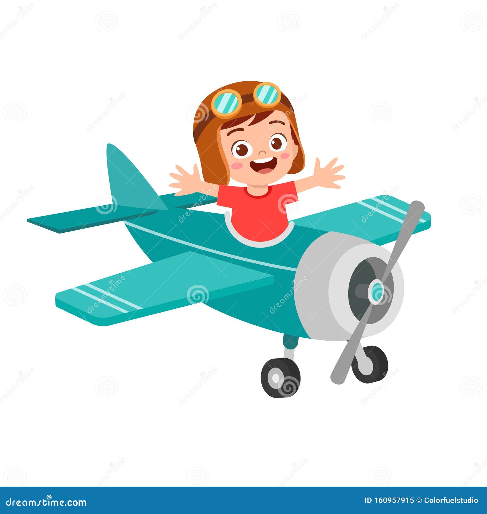 Happy Boy Kid Play Toy Fly Plane Stock Vector - Illustration of child ...