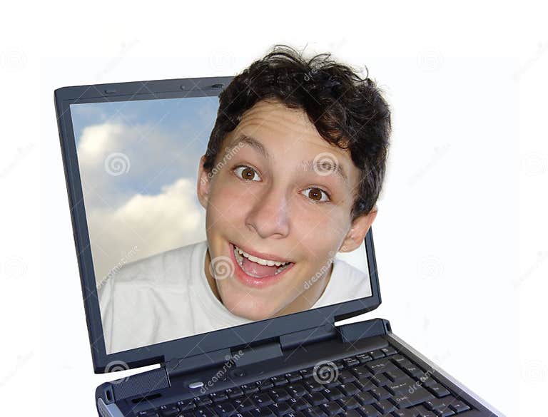 Happy boy in laptop stock image. Image of online, cyber - 32223